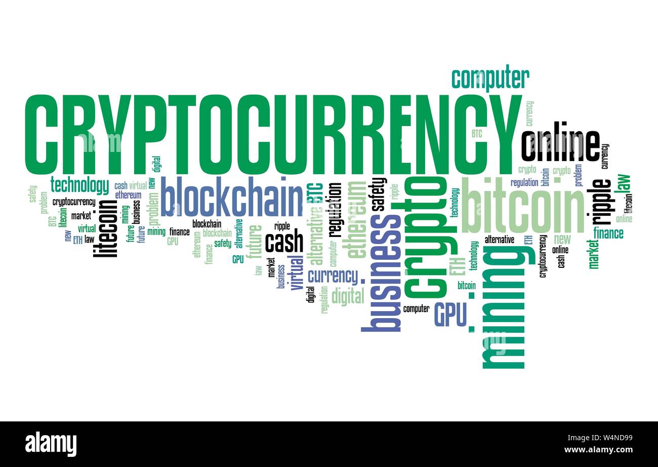 Cryptocurrency - virtual currencies concepts. Online cash mining. Word ...