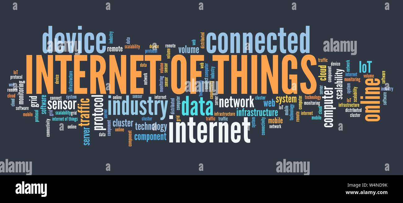 Internet of Things (IoT) - online connected devices technology. Word ...
