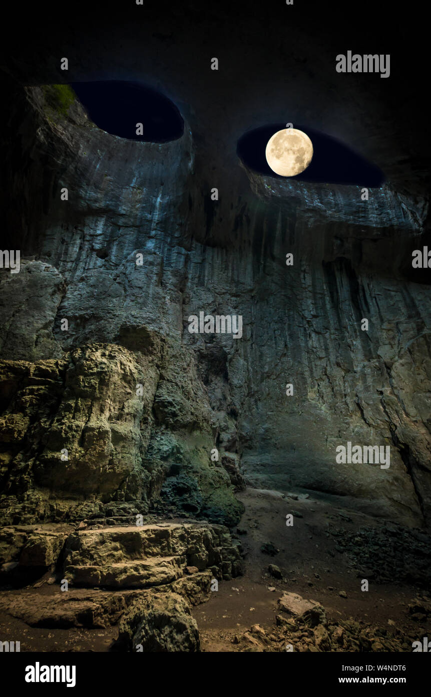 Prohodna cave, Bulgaria. It is known as The Eyes of God. Located near ...