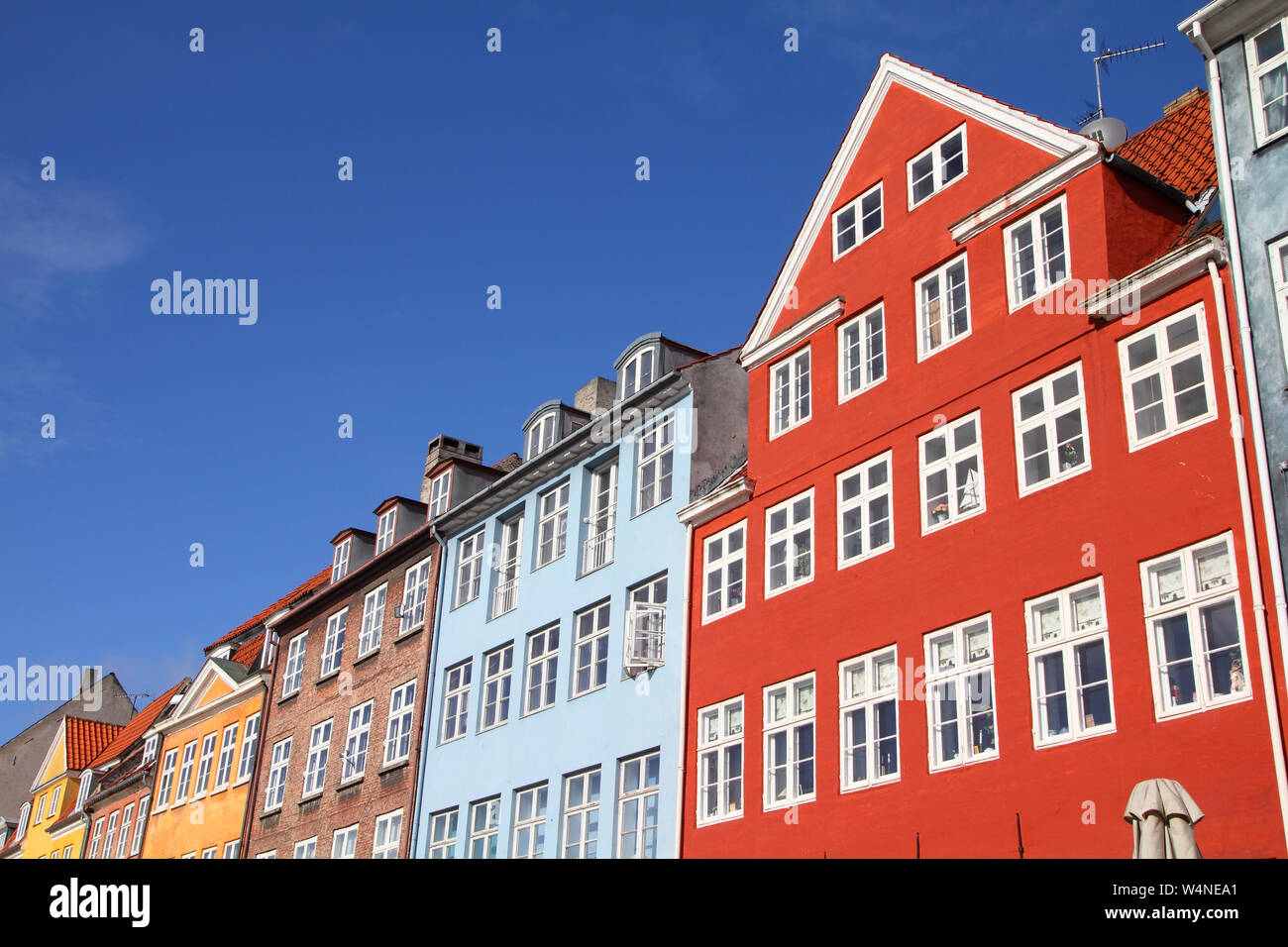 Copenhagen, Denmark - colorful buildings of Nyhavn street. Oresund ...