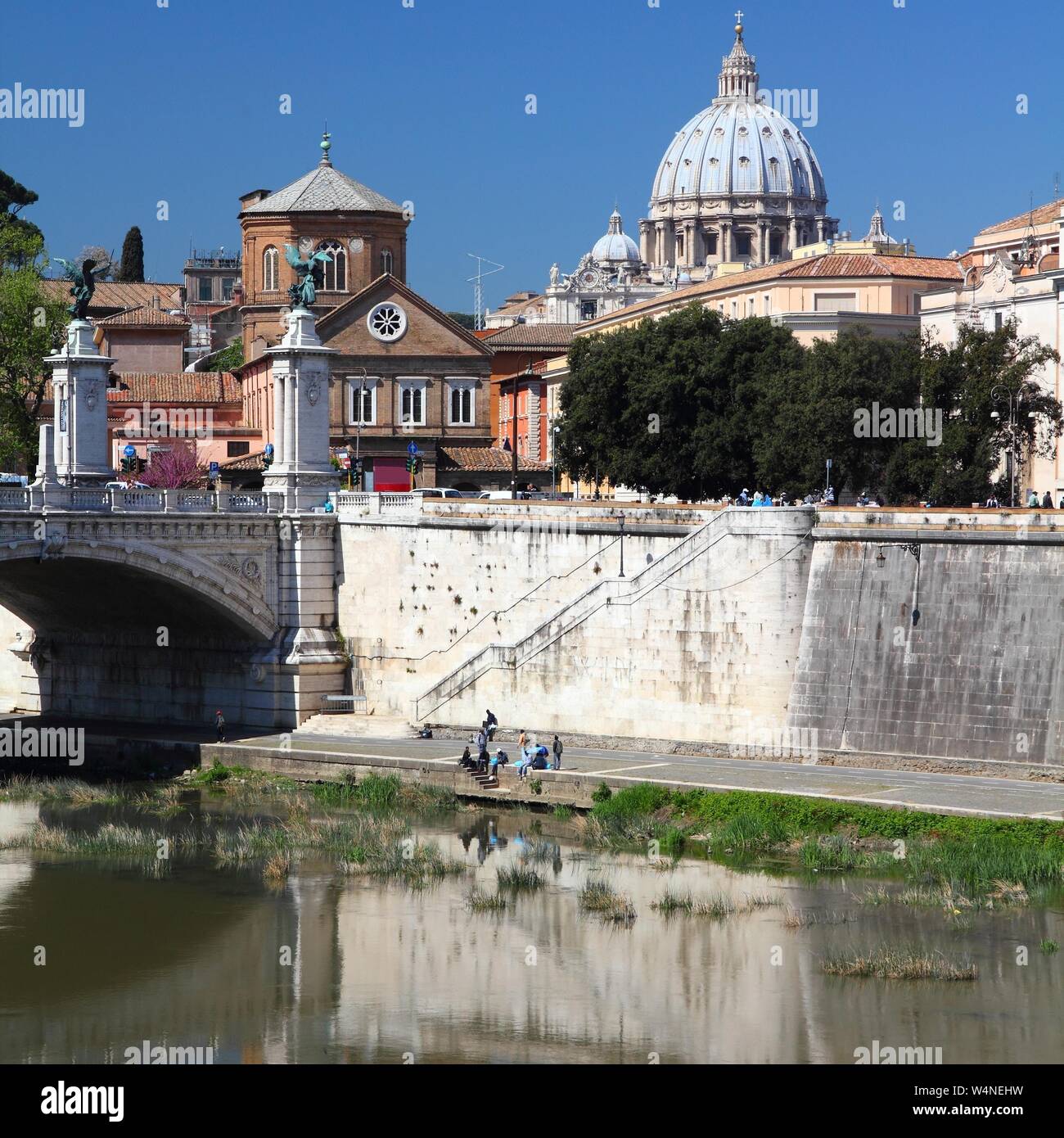 Rome, Italy. View of famous River Tevere and Vatican in background ...