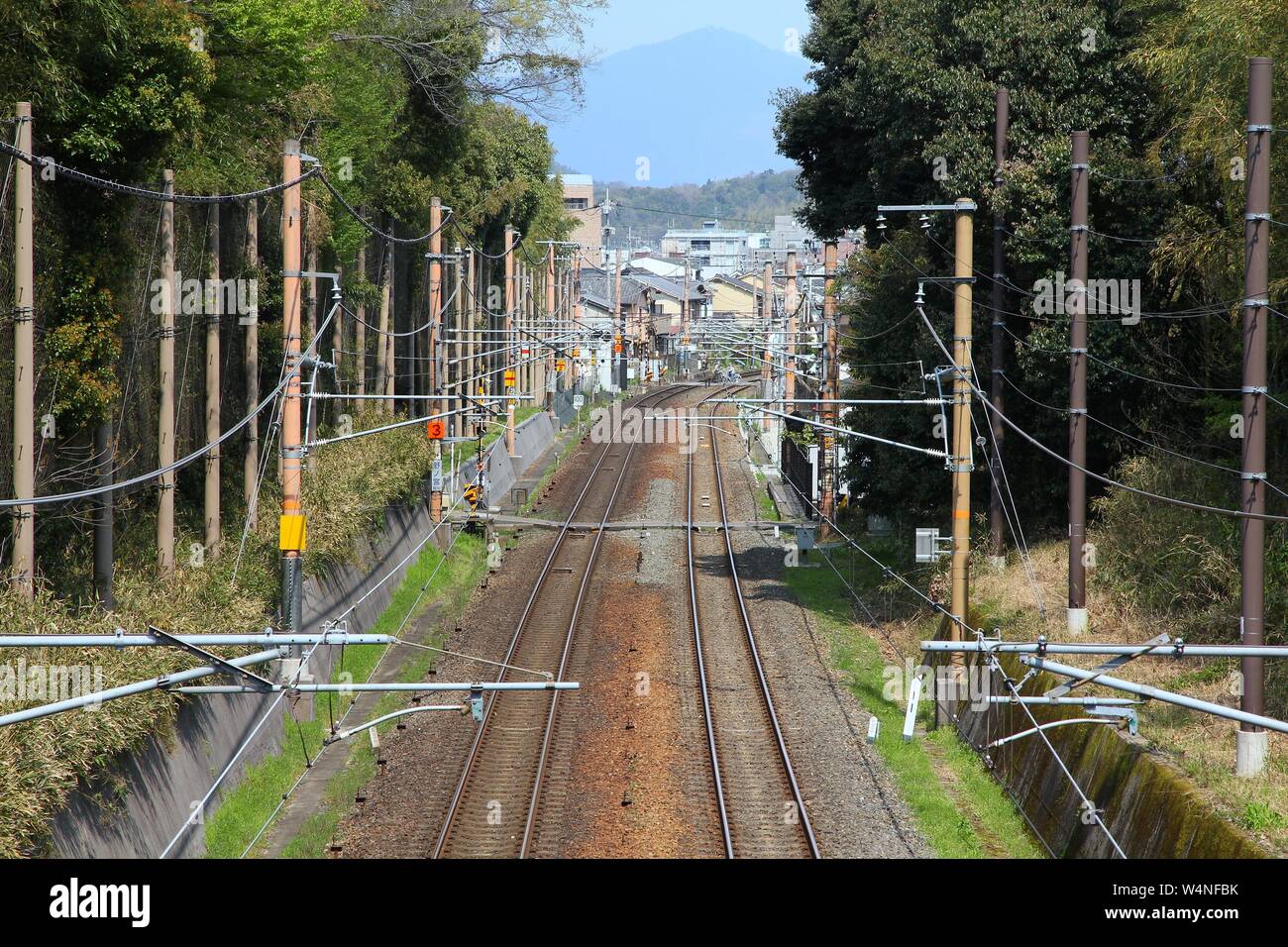 Kyoto, Japan - railroad tracks. Railway transportation infrastructure ...