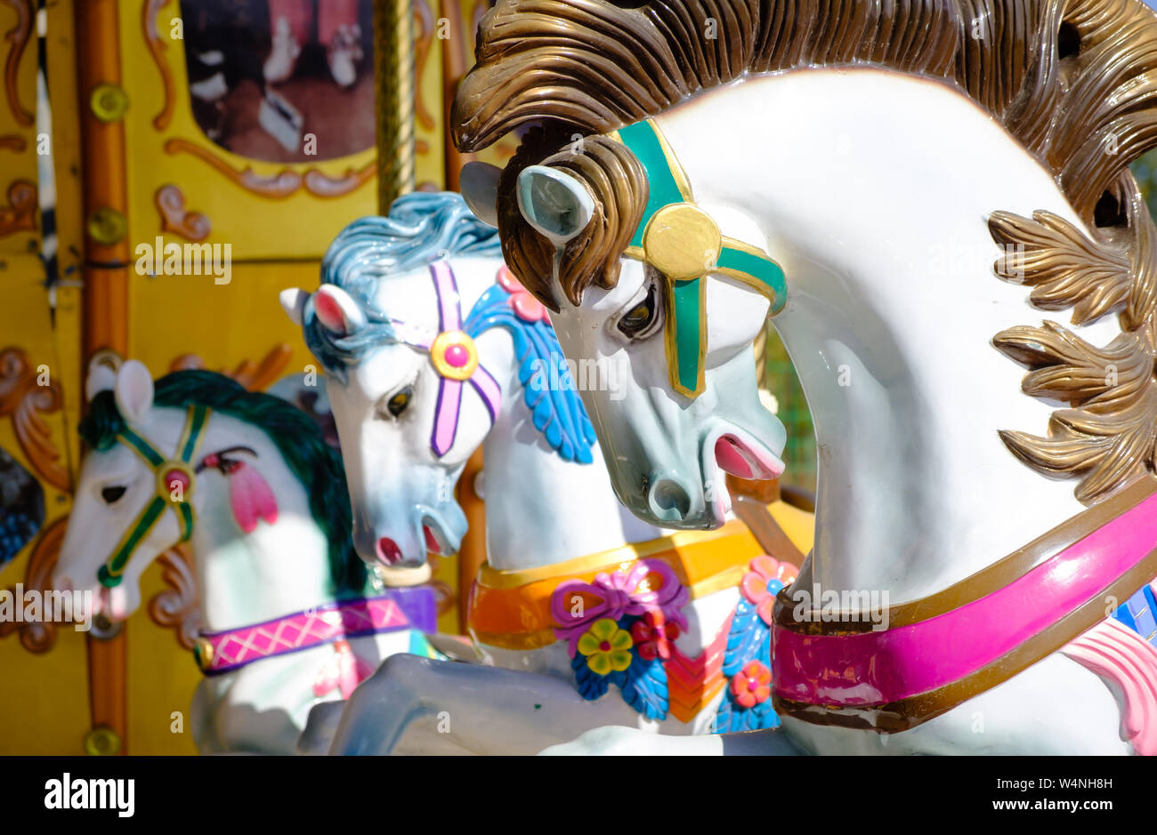 Carousel. Horses on a carnival Merry Go Round Stock Photo - Alamy
