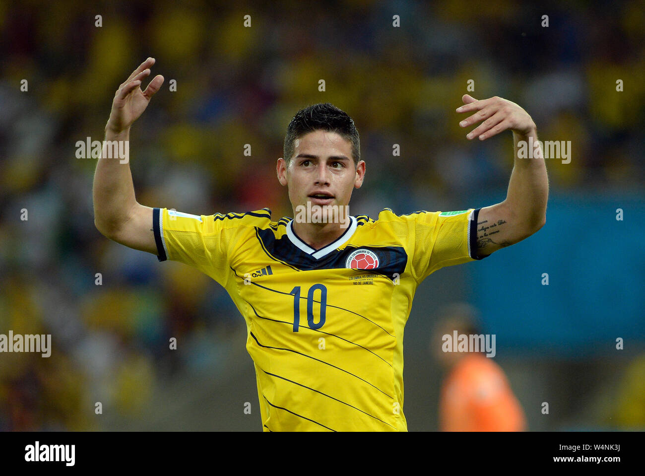 Football player James Rodrigues, celebrating his goal during the match ...