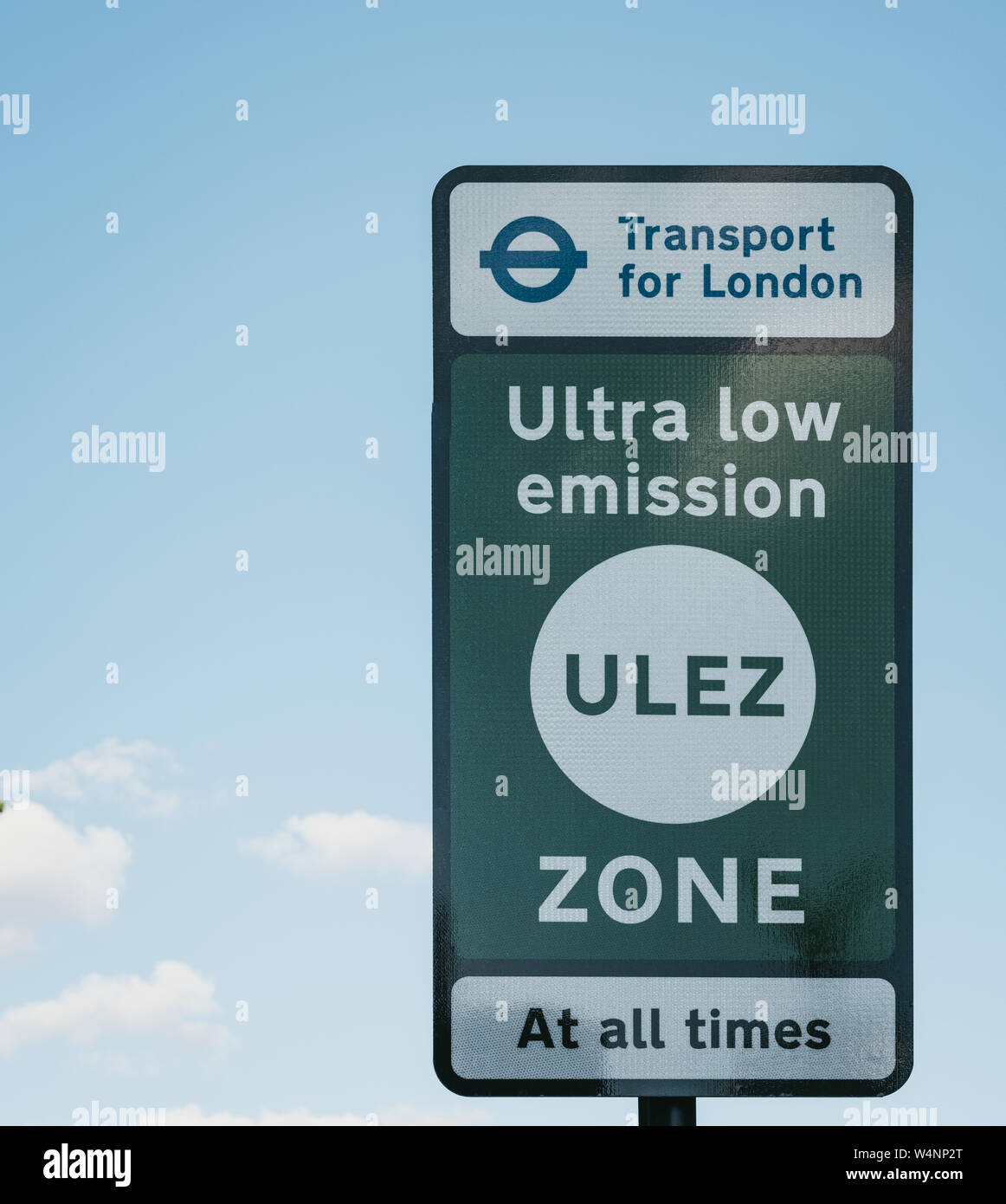 London, UK - July 15, 2019: Sign indicating Ultra Low Emission Zone ...