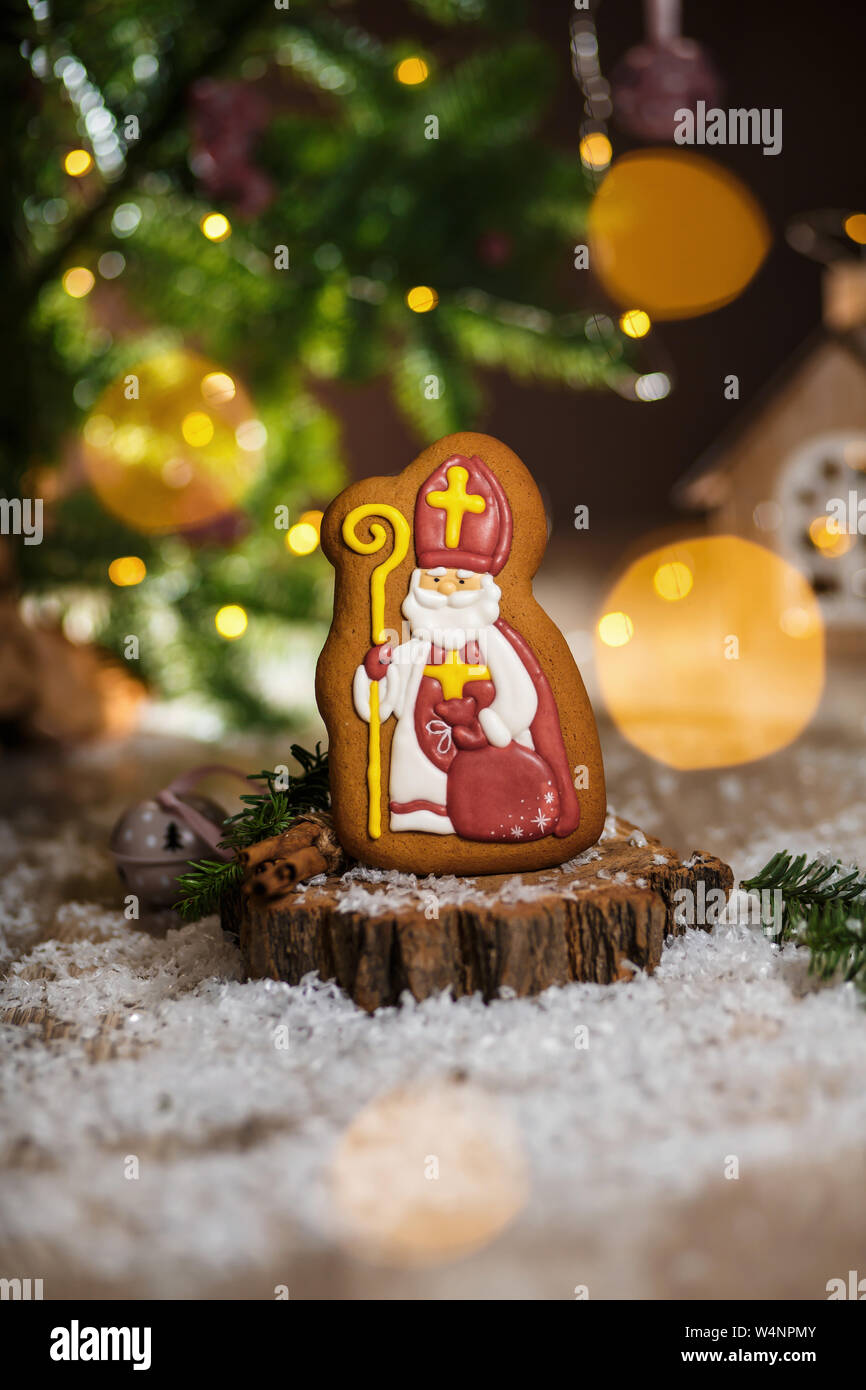Holiday traditional food bakery. Gingerbread catholic preacher in cozy ...