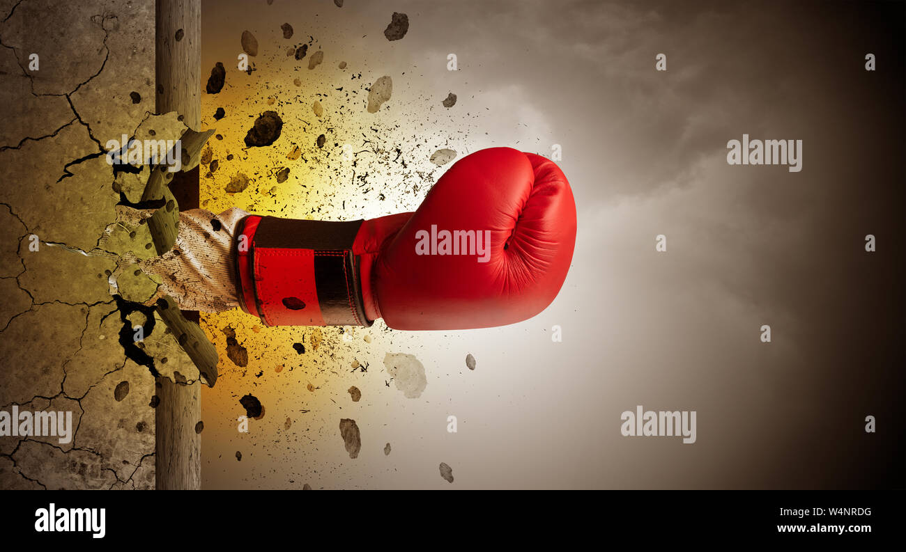 Big hand hits intense and breaks a crass stonewall Stock Photo - Alamy