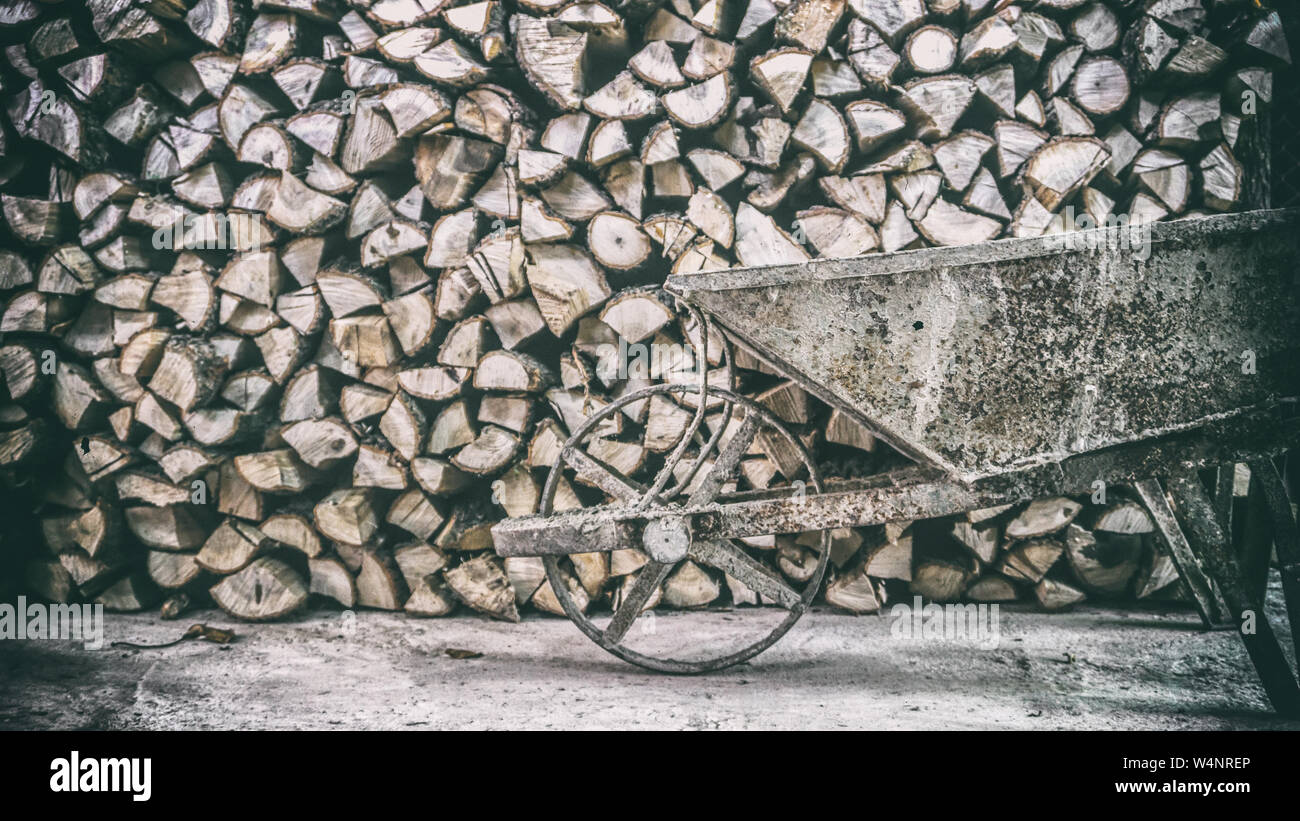 Hand Barrow With Firewood Stock ready for winter farmhouse Stock Photo ...