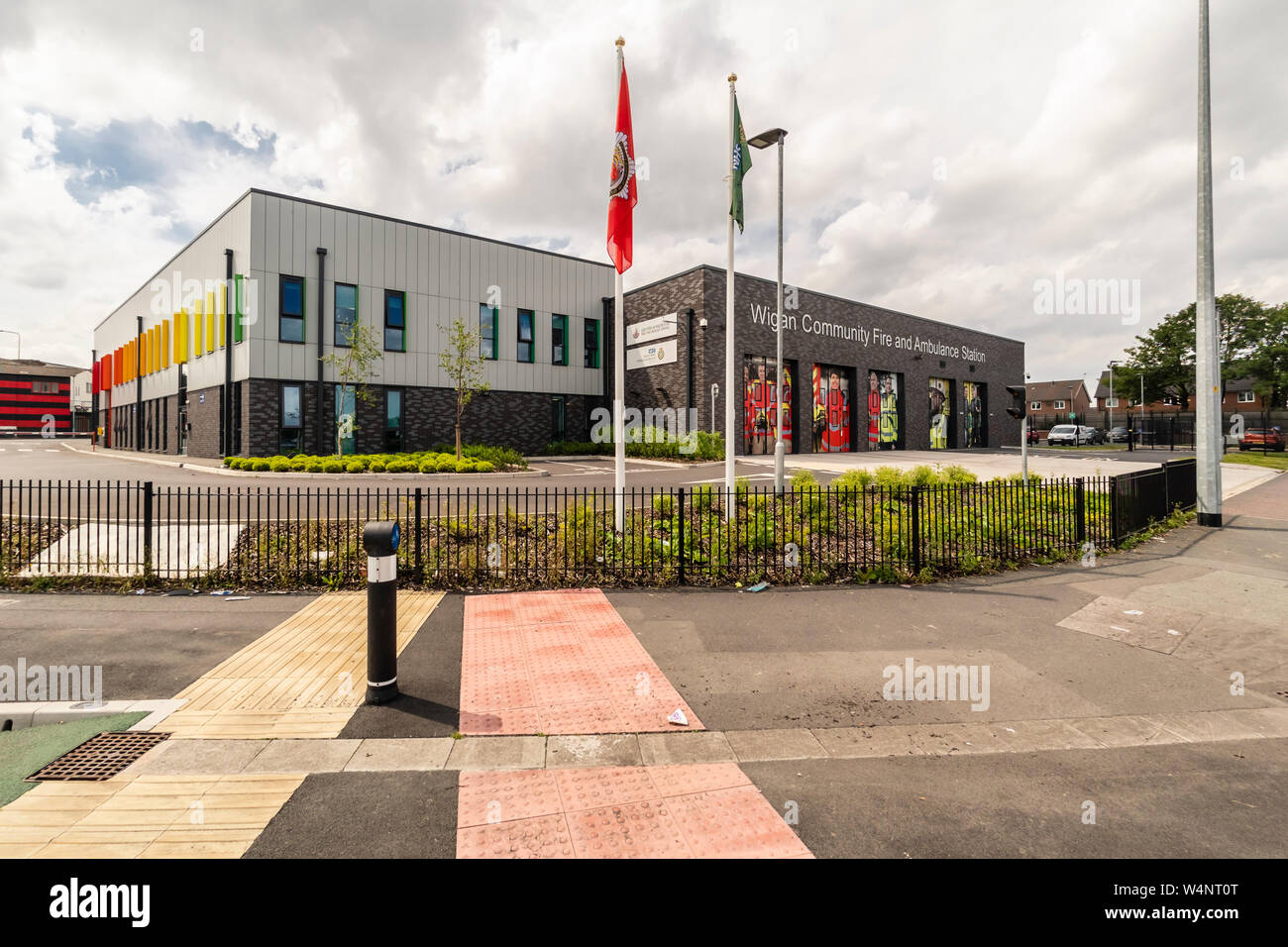 Wigan town centre and new fire station Stock Photo - Alamy