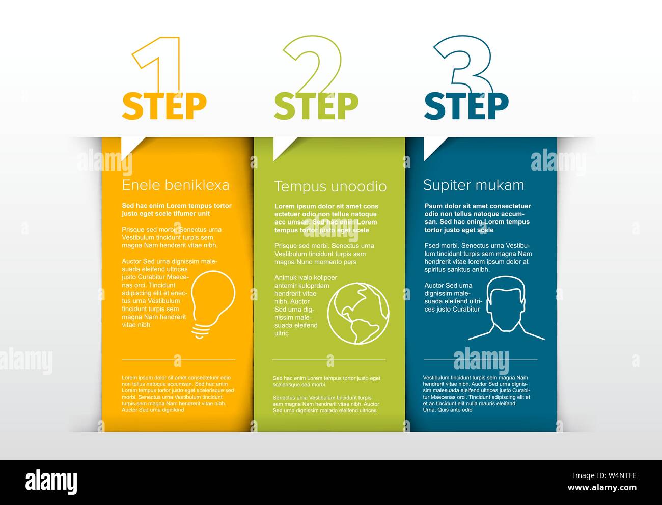Vector instrucions table with three steps as three blocks template ...
