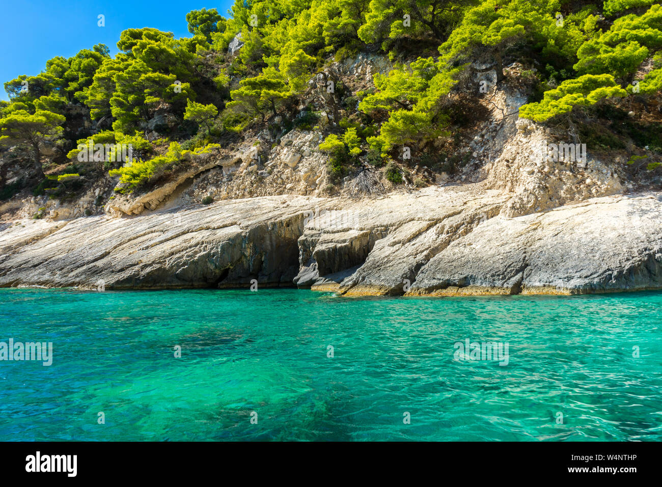 Greece, Zakynthos, Azure waters before greek paradise island coast ...
