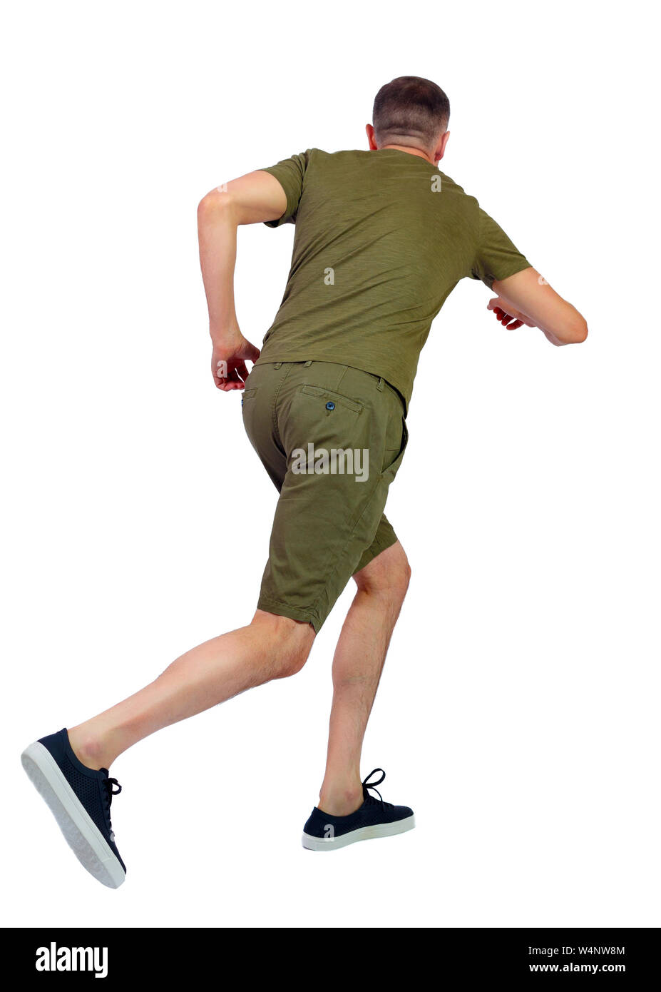 back view of running man in shorts. backside view of person. Rear view ...