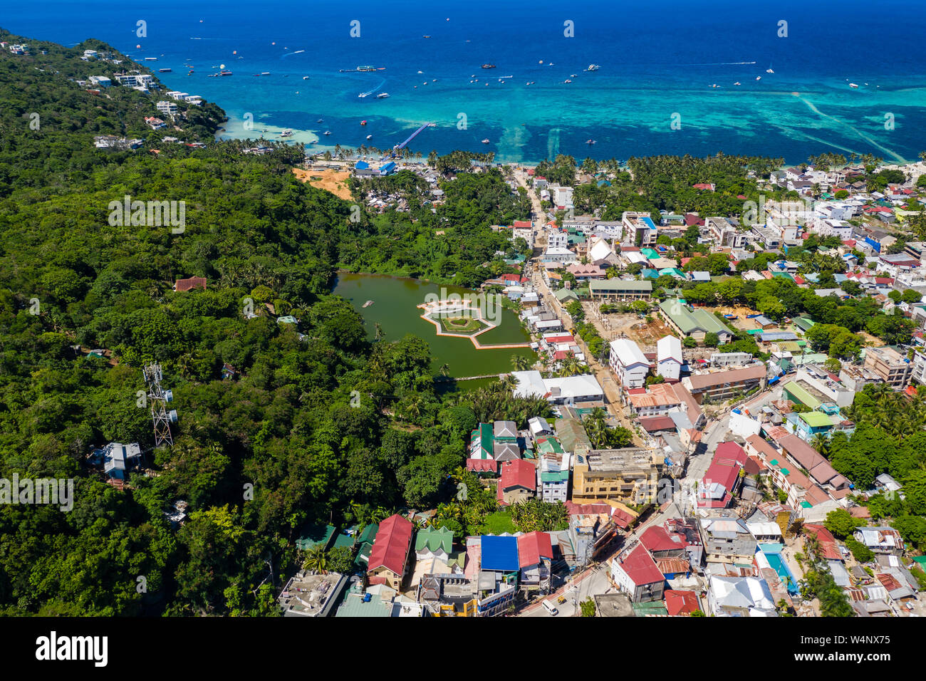 BORACAY, PHILIPPINES - 18 JUNE 2019: Aerial view of the island of ...