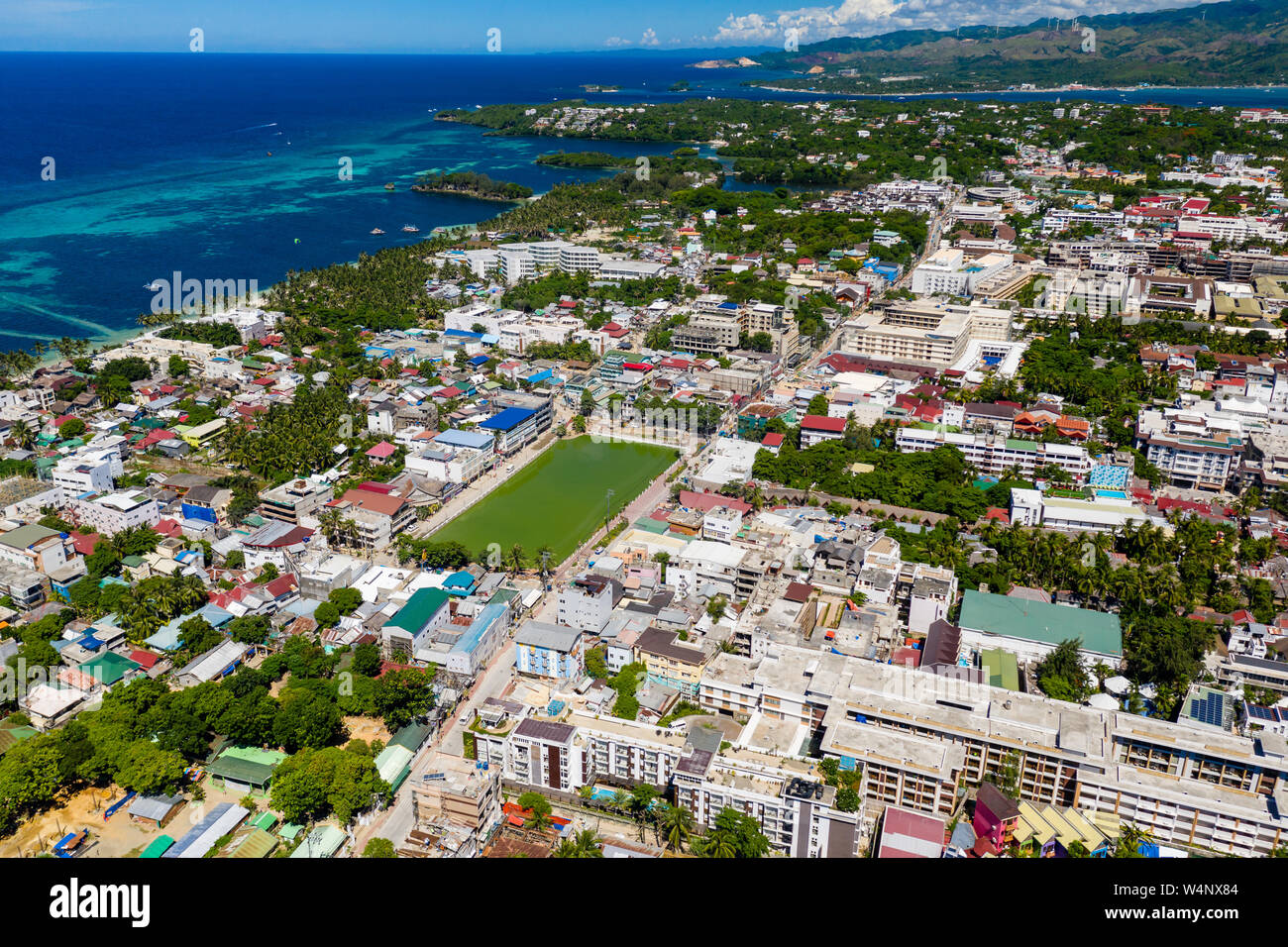 BORACAY, PHILIPPINES - 18 JUNE 2019: Aerial view of the island of ...