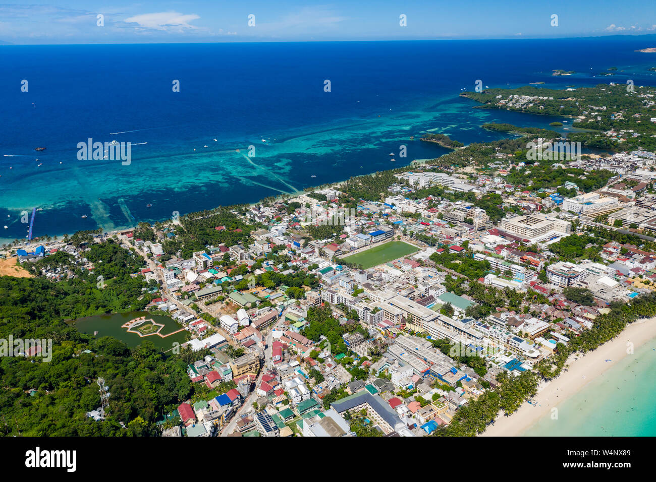 BORACAY, PHILIPPINES - 18 JUNE 2019: Aerial view of the island of ...