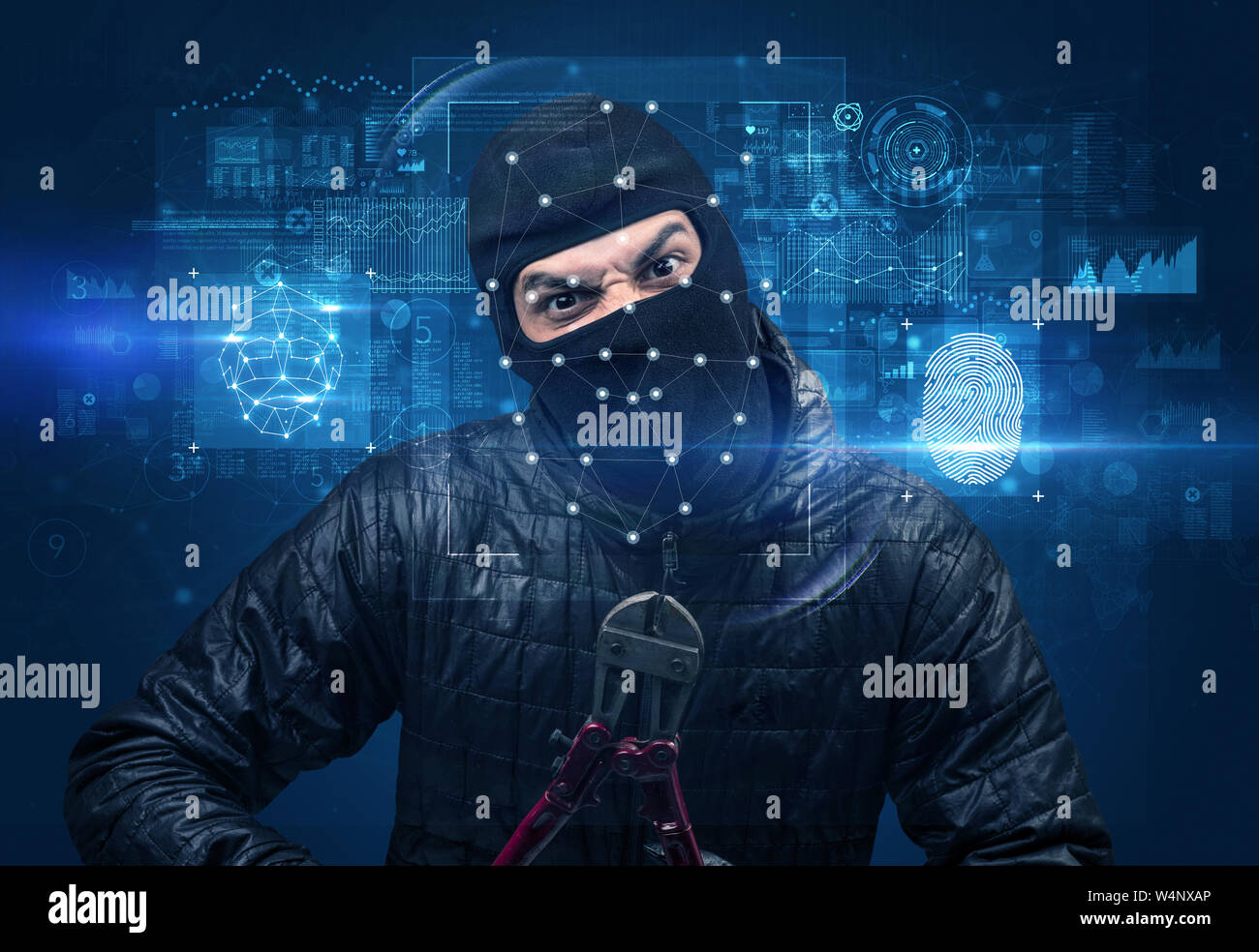 Biometric verification - face and fingerprint detection concept Stock ...