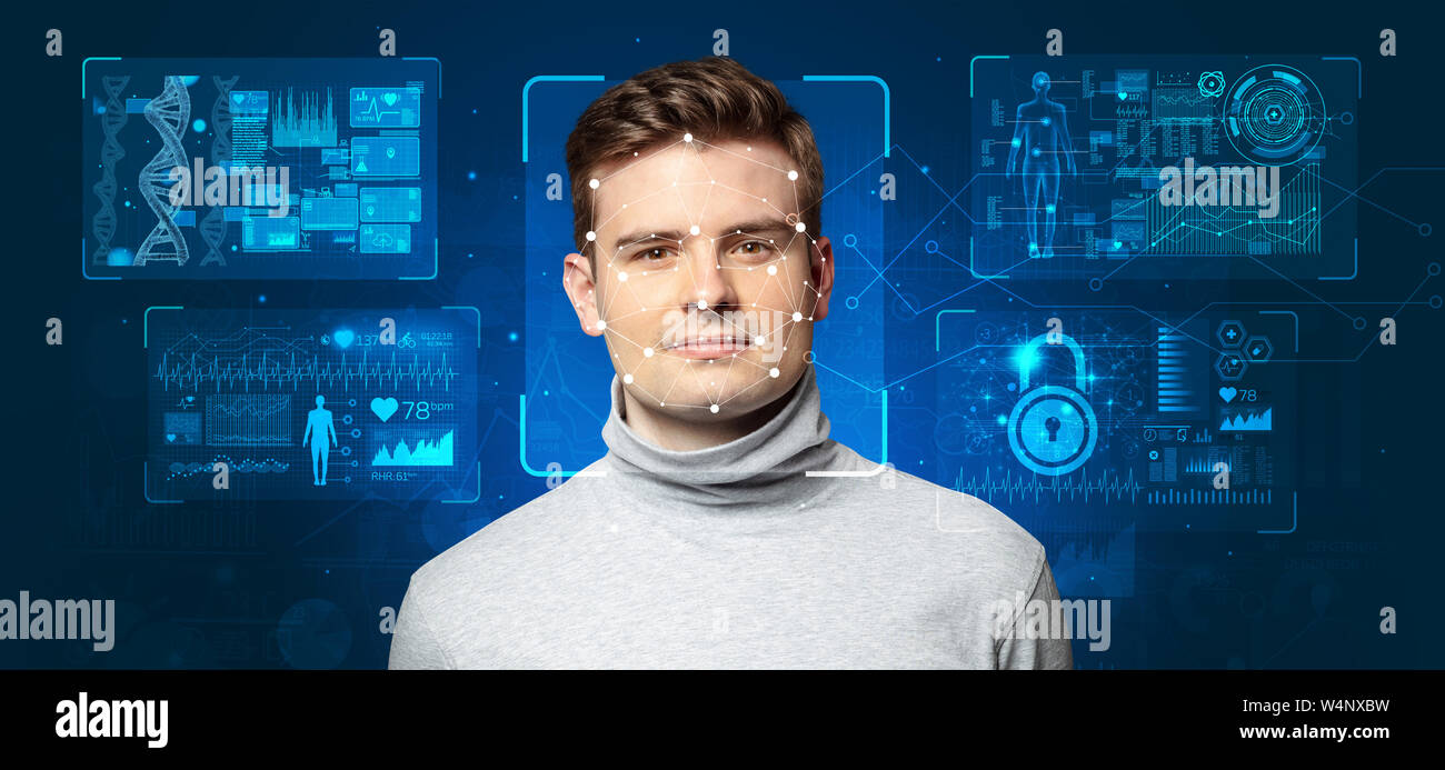 Biometric verification - young man face recognition Stock Photo - Alamy