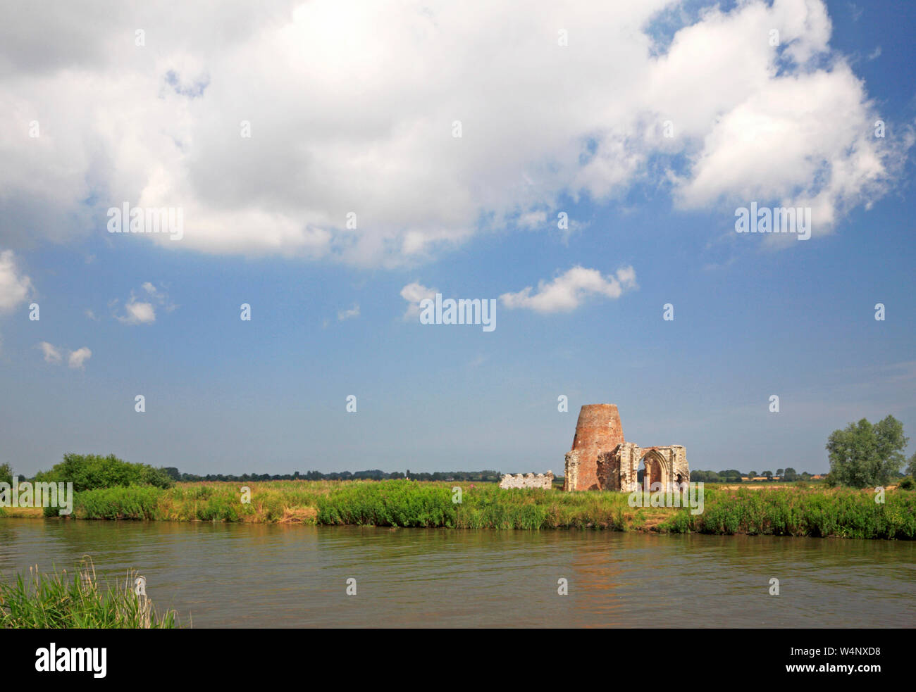 A view of St Benet's Abbey and the Drainage Mill by the River Bure from ...
