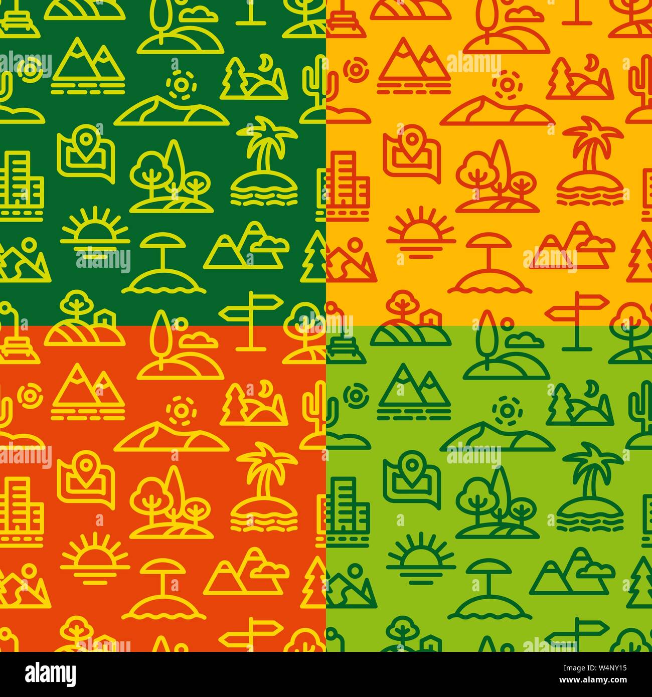 illustration of landscapes and nature seamless patterns, file includes ...
