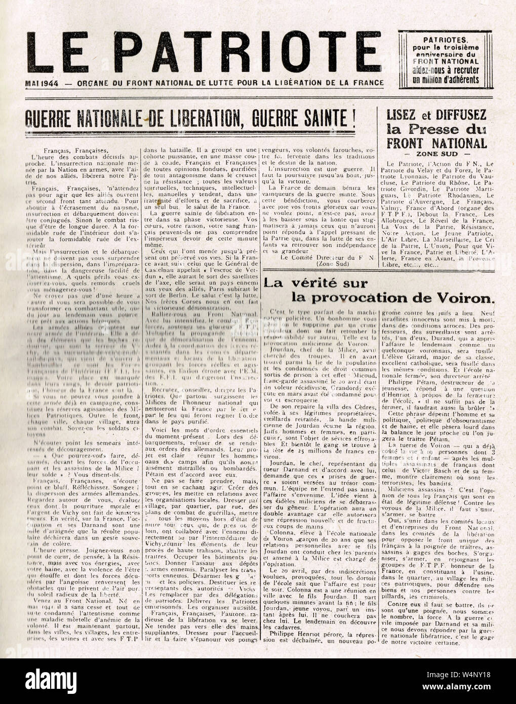Le Patriote, Newspaper edited by the National Front Of Sruggle for the ...