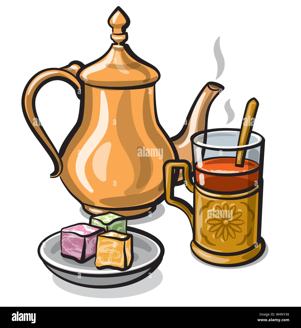 illustration of turkish traditional tea with sweets and delight Stock ...