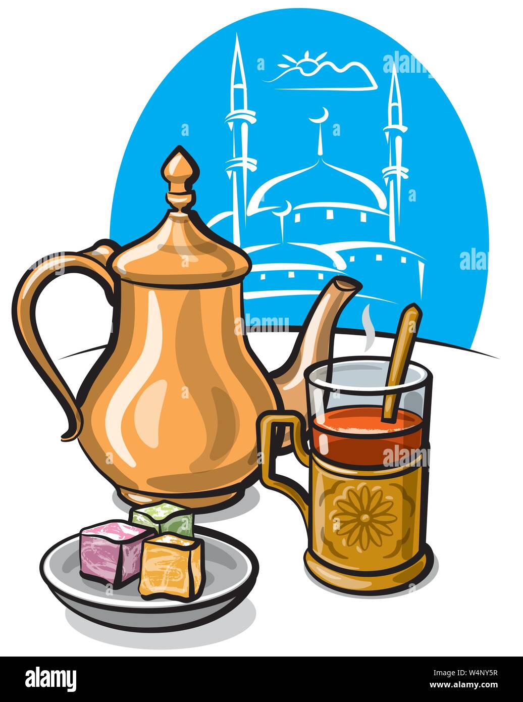 illustration of turkish traditional tea with sweets and delight Stock ...