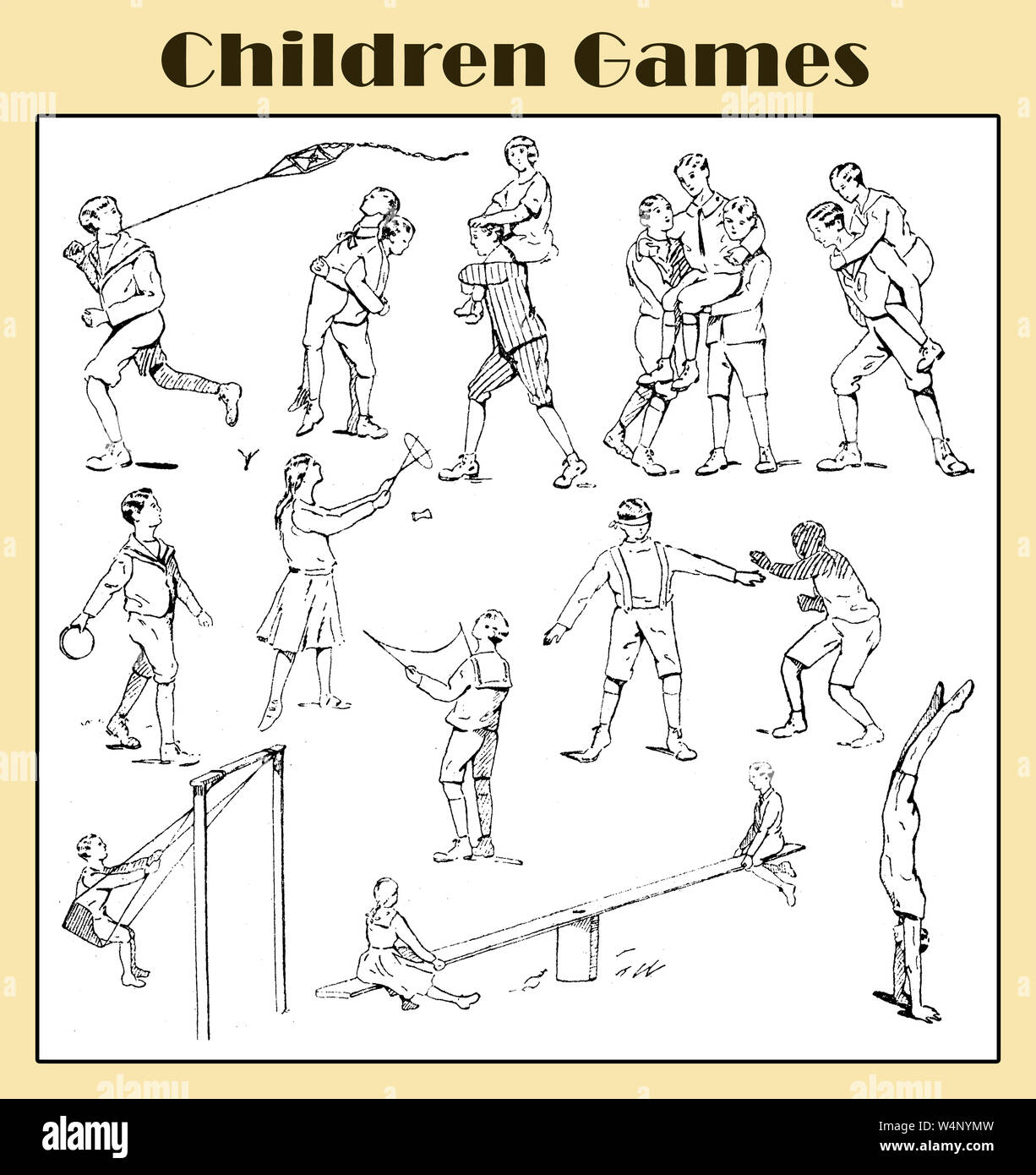 Italian table with popular children games from a lexicon early '900 ...