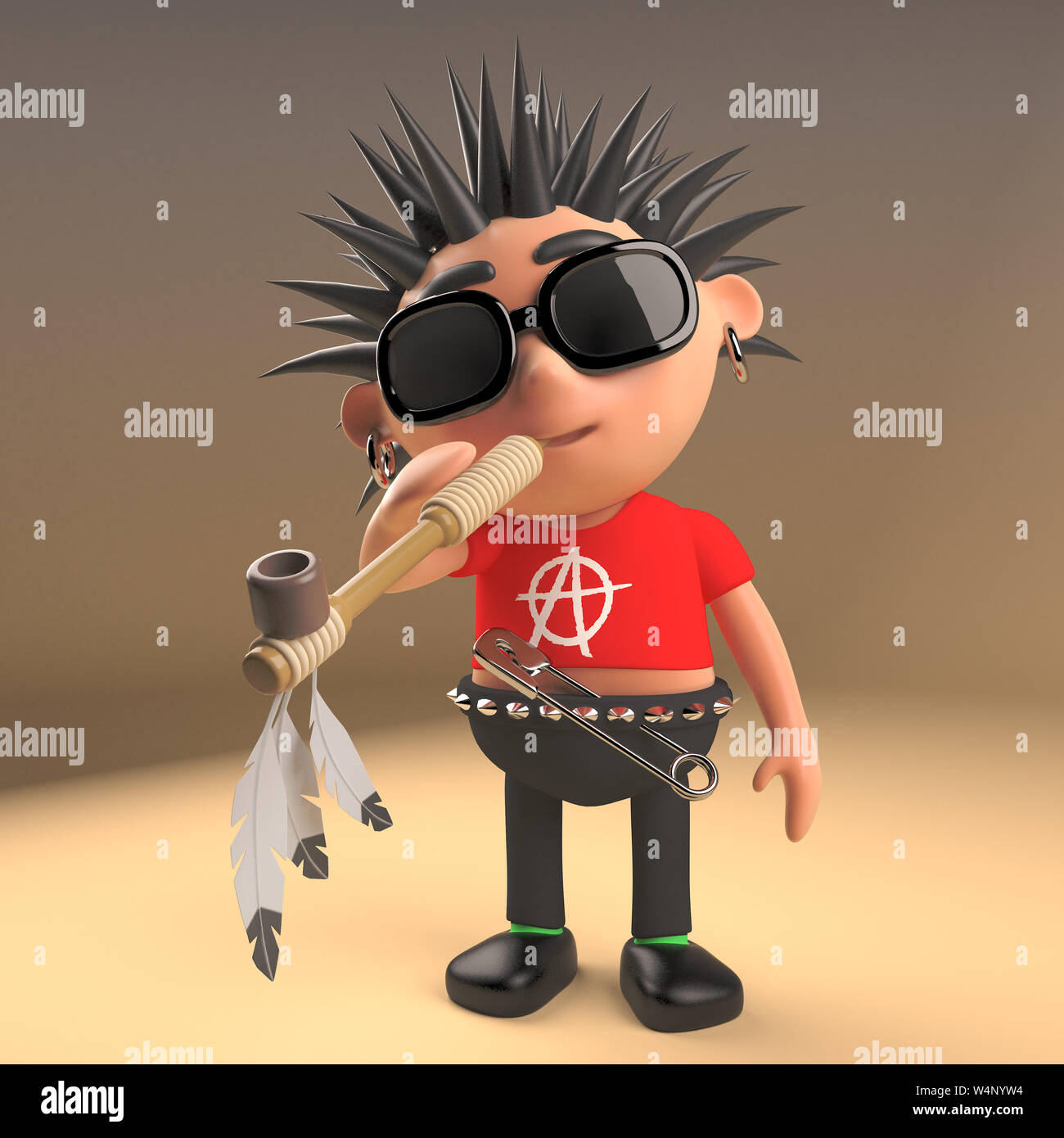 Cool punk rocker smoking a Native American Indian peace pipe, 3d ...