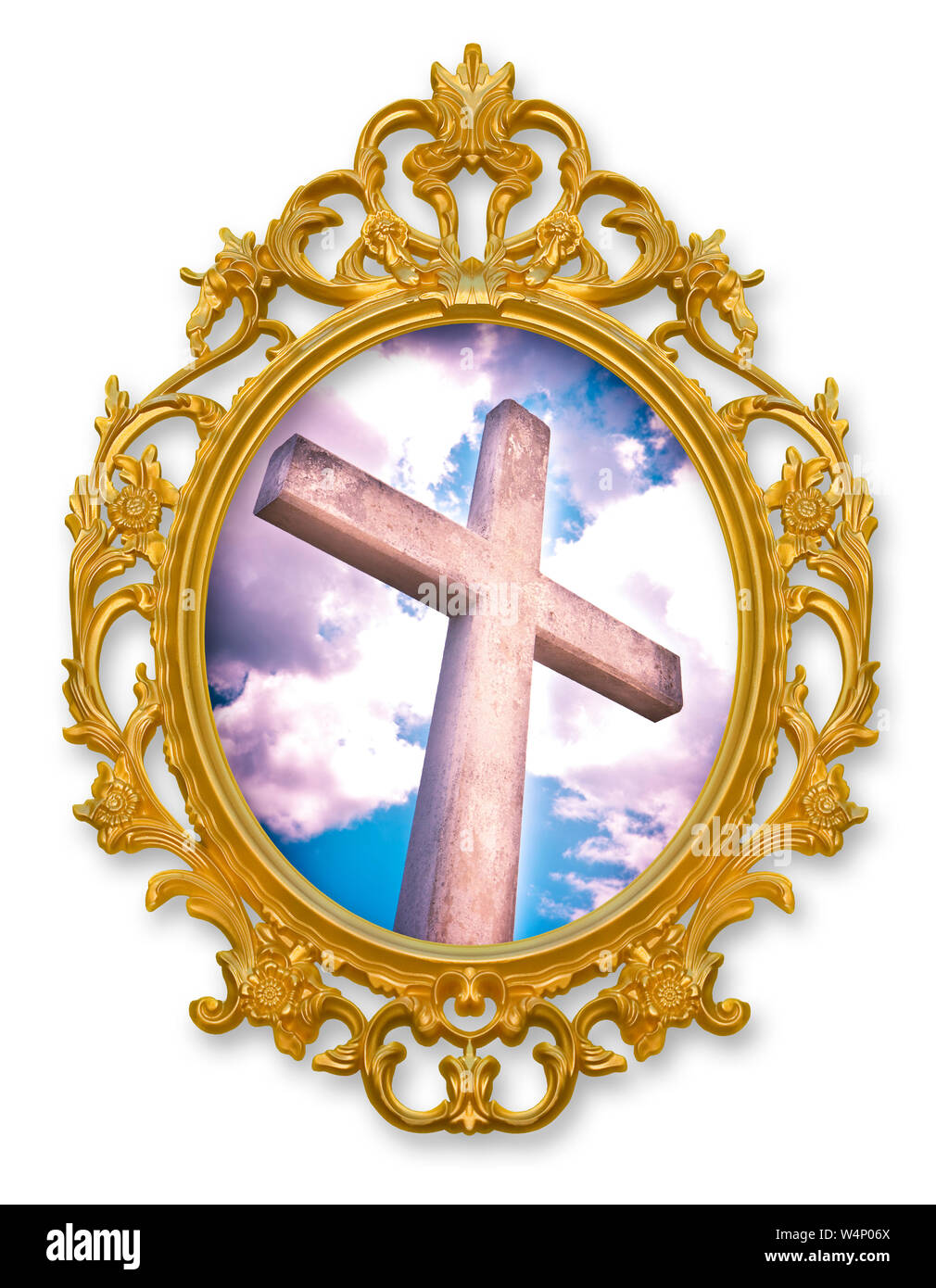 Christian cross - concept image with golden wooden frame Stock Photo ...