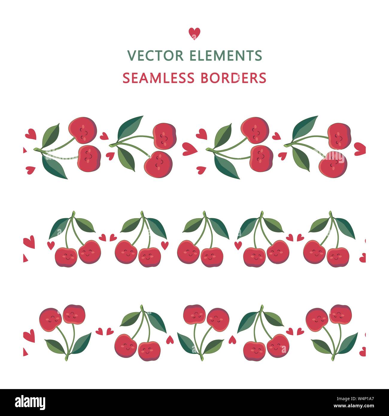 Cherry. Set of endless horizontal brushes isolated on a white ...