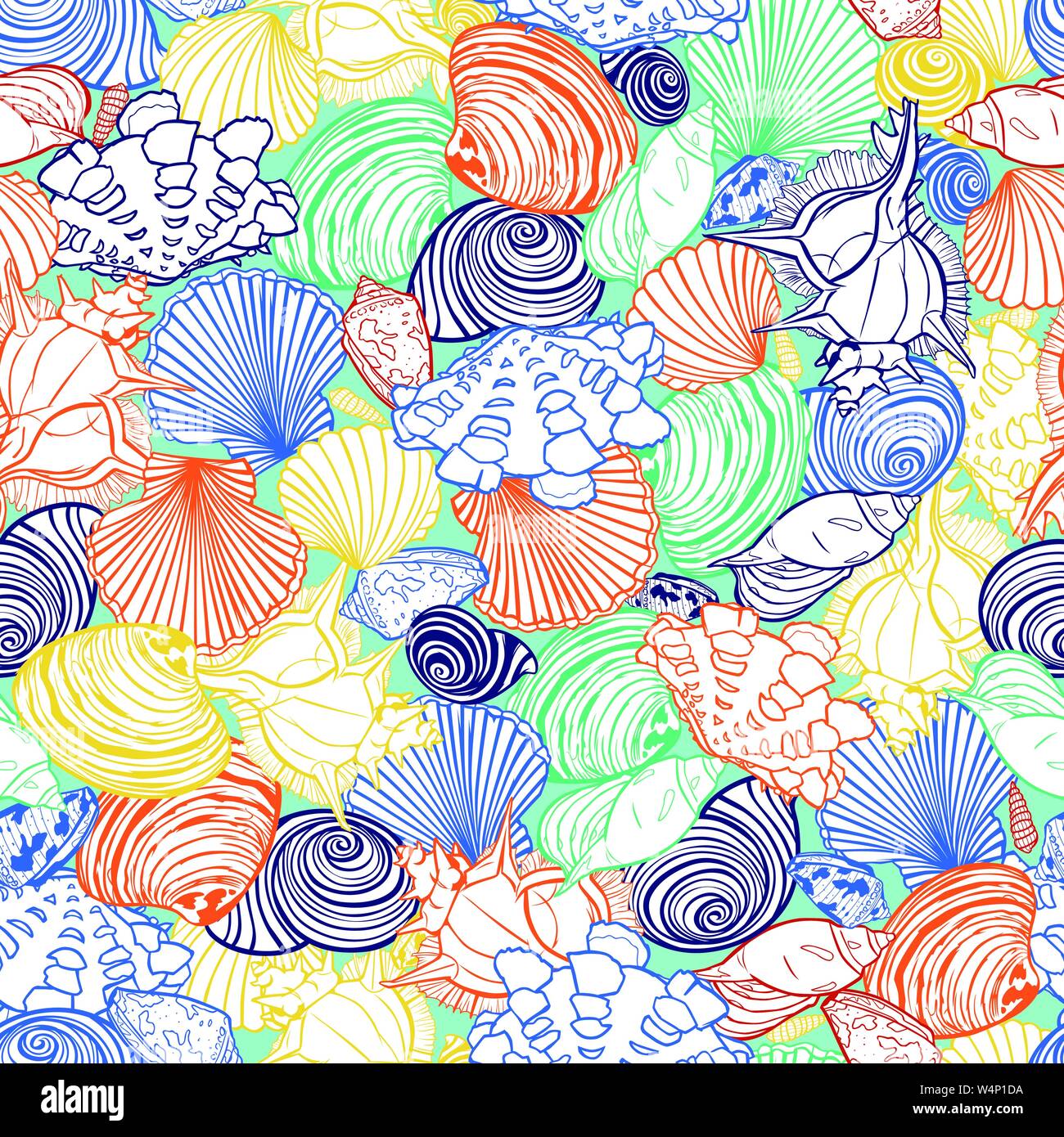 Vector colorful tropical repeat pattern with variety of overlaping ...