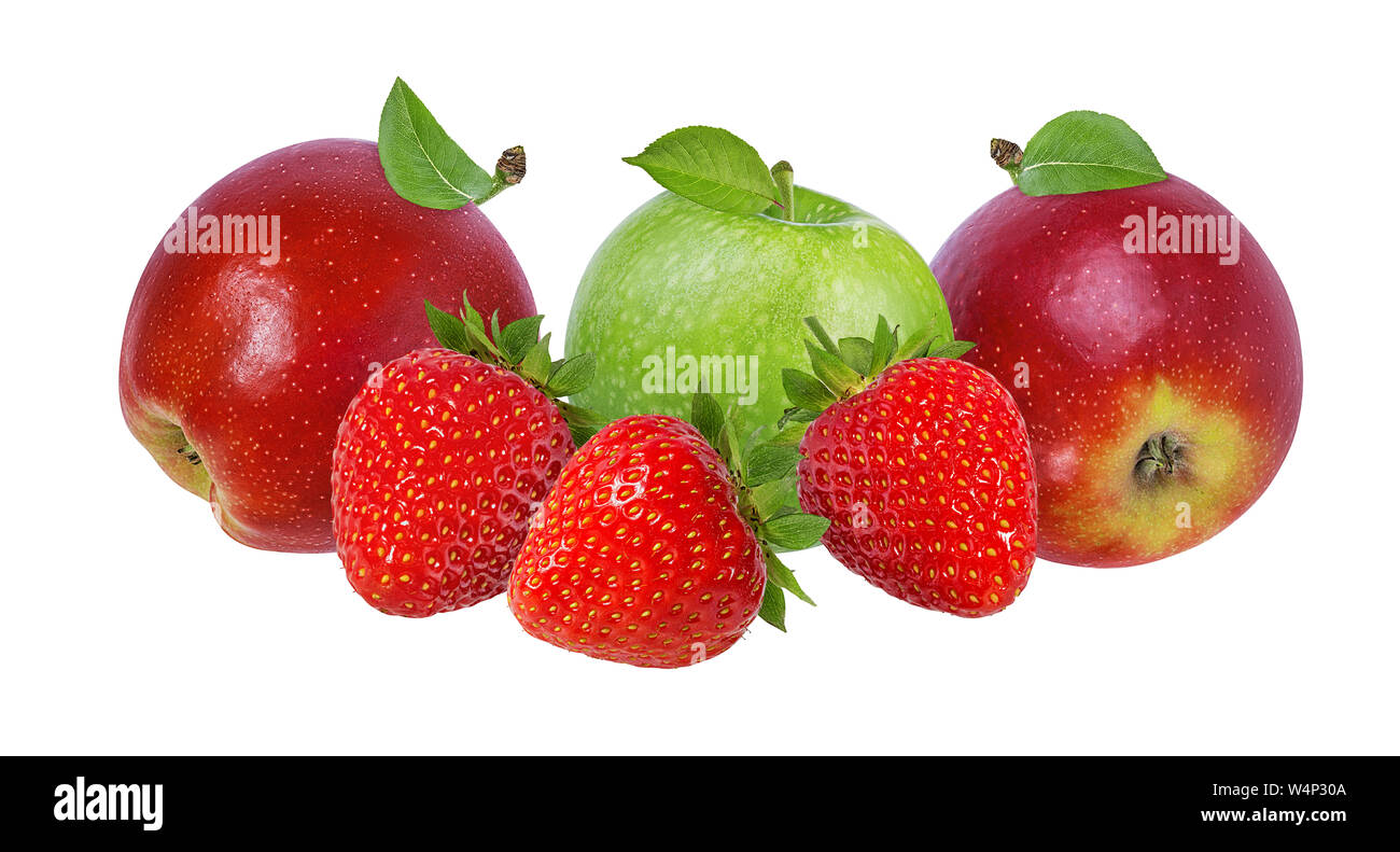 Strawberry and apple isolated on white background Stock Photo - Alamy
