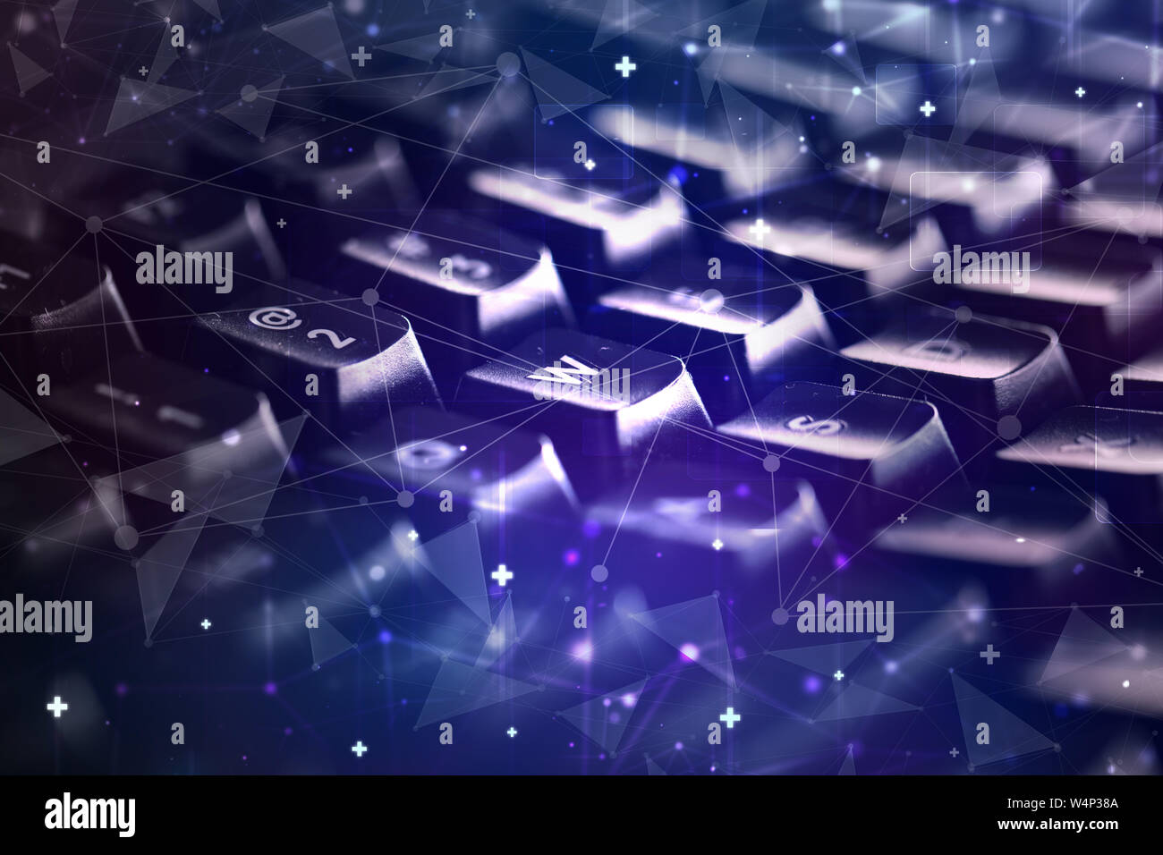 Close-up dark keyboard with networking concept Stock Photo - Alamy