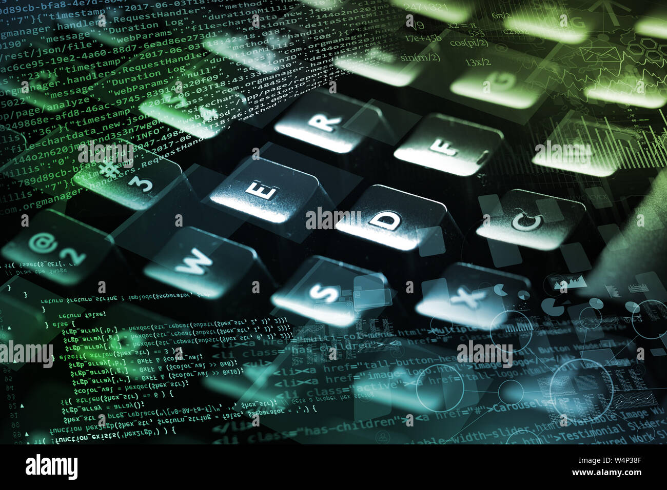 Close-up dark keyboard with coding and programing concept Stock Photo ...