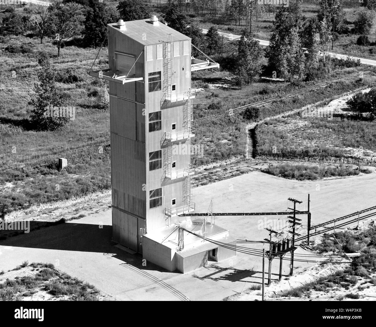 Aerial view of the Plum Brook missile stand at John H. Glenn Research ...