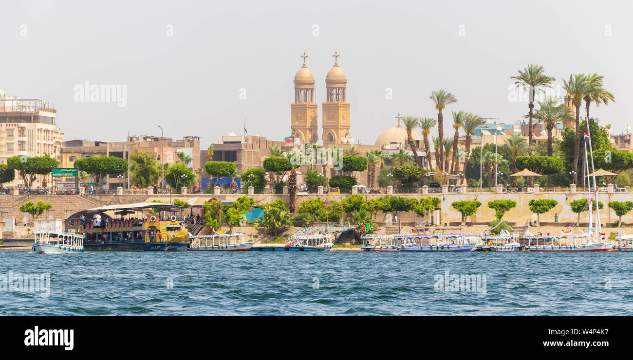 Luxor, Egypt - April 16, 2019: River Nile and the Christian church ...