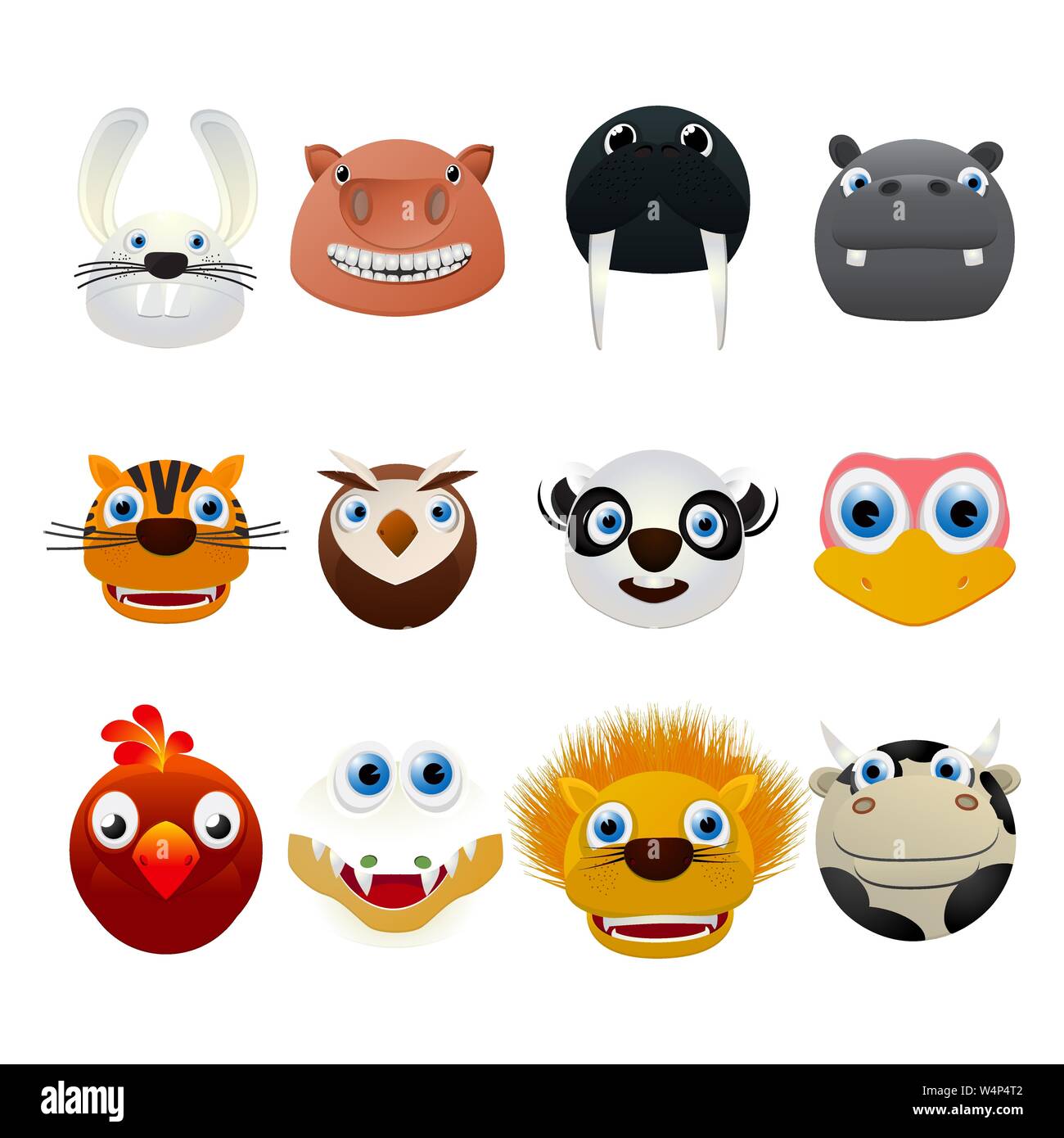 Cute animal icons set, isolated vector objects over white background ...