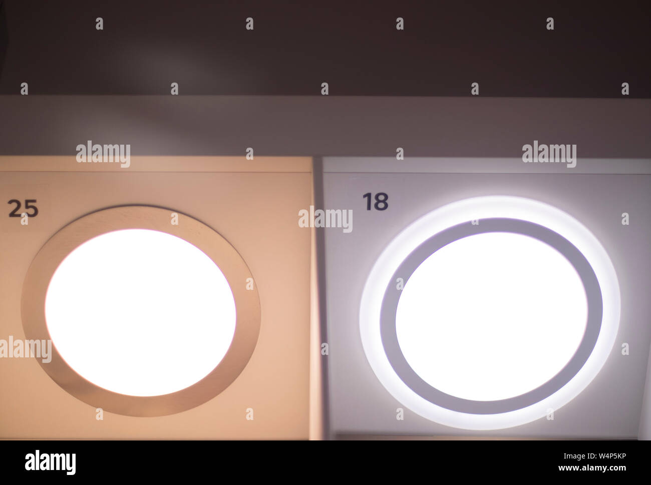 LED modern lights and bulbs on display in store lighting department ...