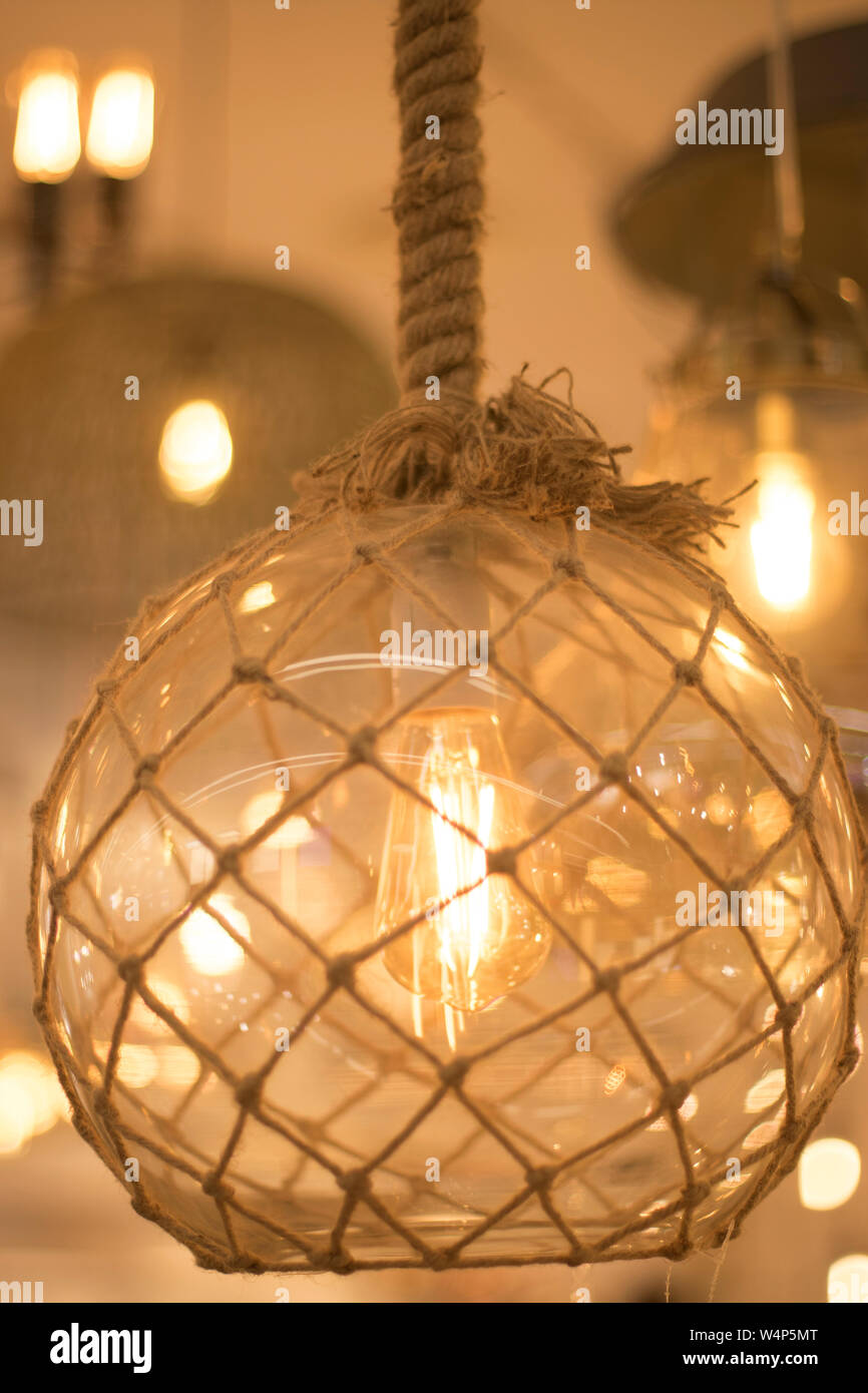LED modern lights and bulbs on display in store lighting department ...