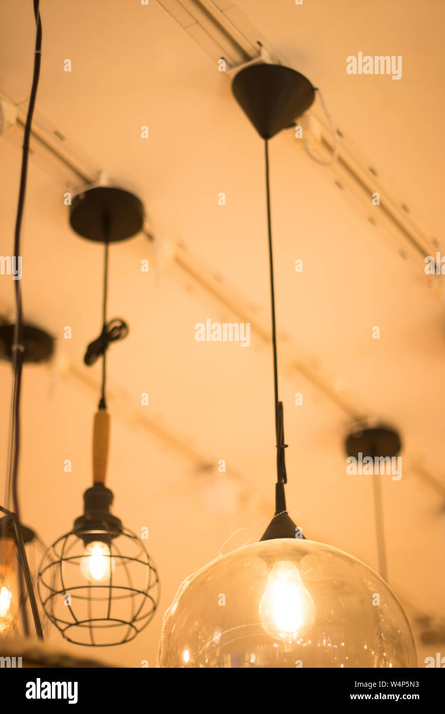 LED modern lights and bulbs on display in store lighting department ...