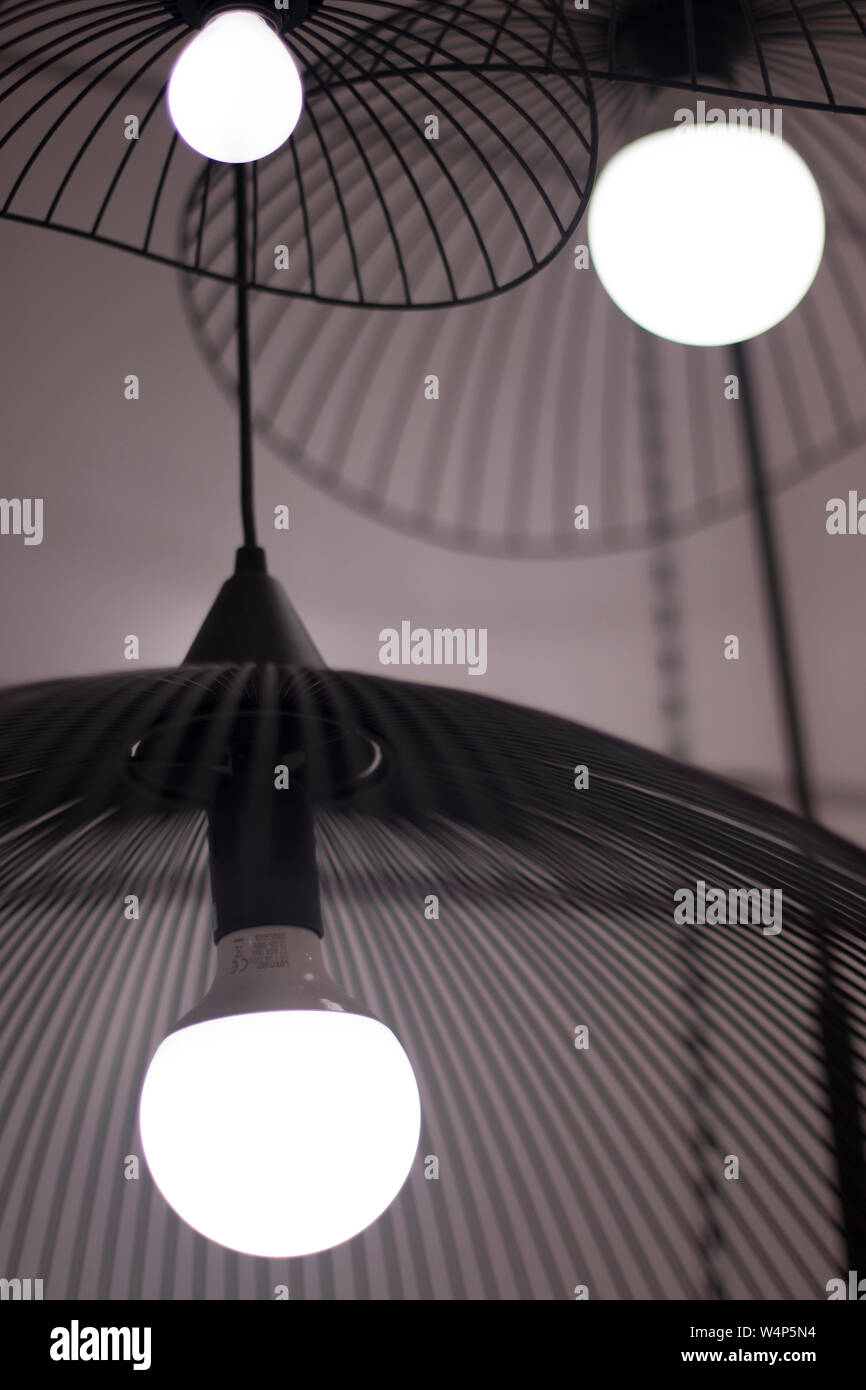 LED modern lights and bulbs on display in store lighting department ...