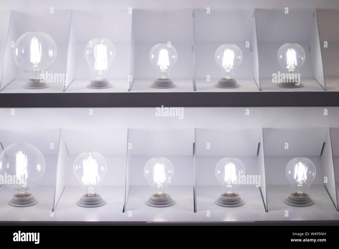 LED modern lights and bulbs on display in store lighting department ...