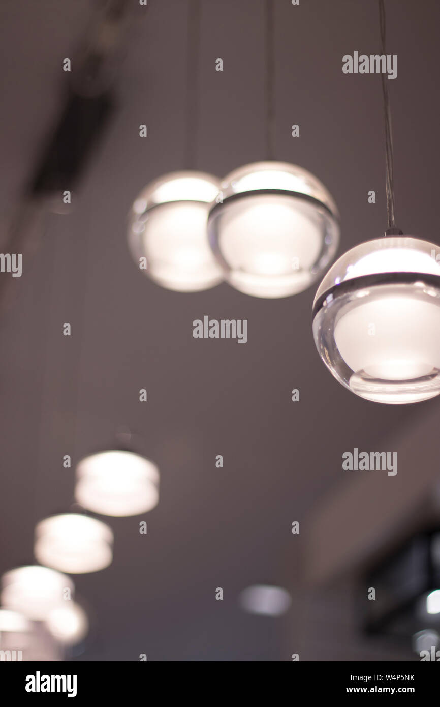 LED modern lights and bulbs on display in store lighting department ...