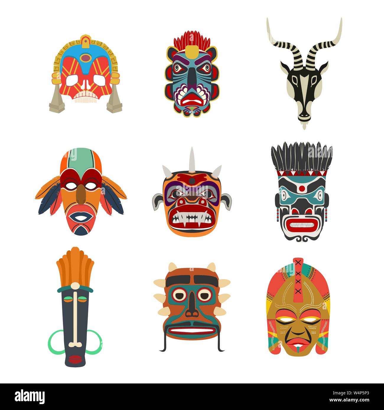 Vector tribal masks set, isolated objects over white background Stock ...