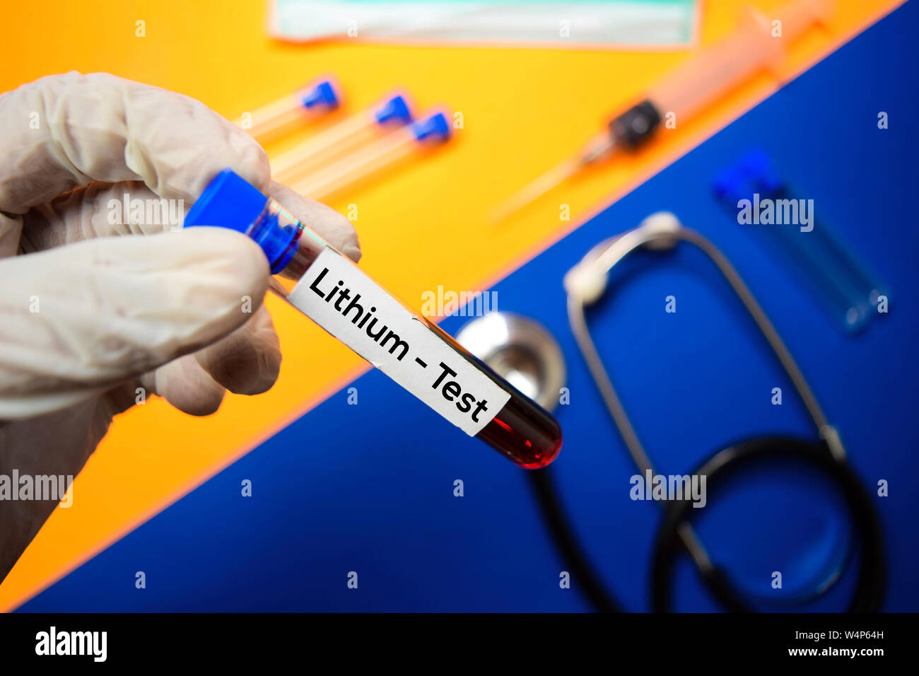 Lithium - Test with blood sample. Top view isolated on color background ...