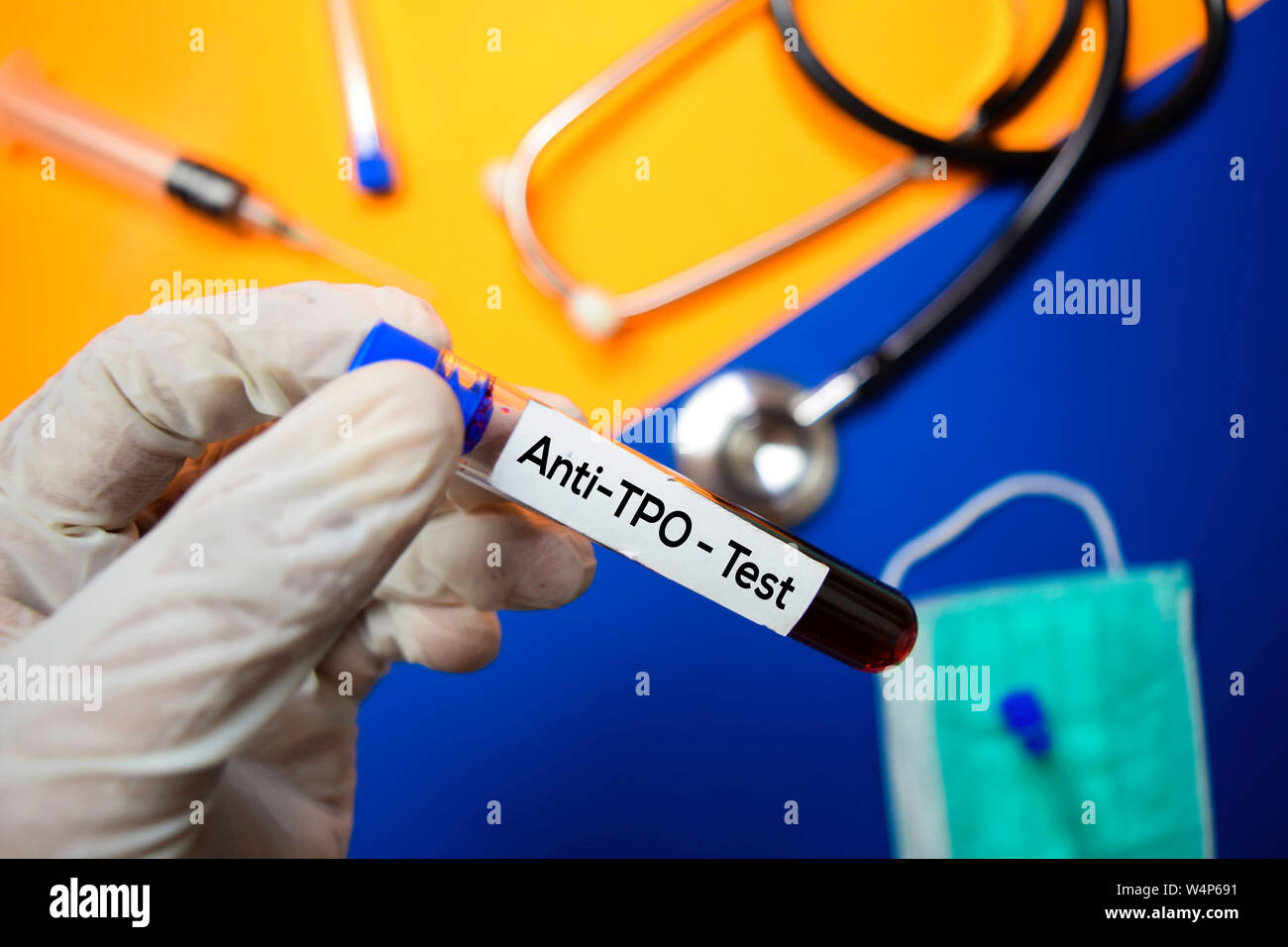 Anti-TPO - Test with blood sample. Top view isolated on color ...