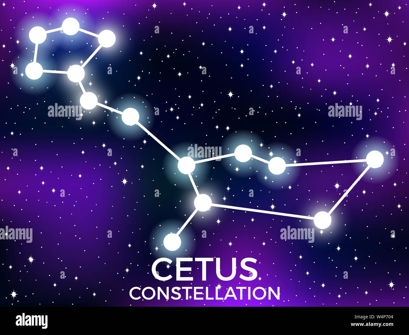 Cetus constellation. Starry night sky. Cluster of stars and galaxies ...