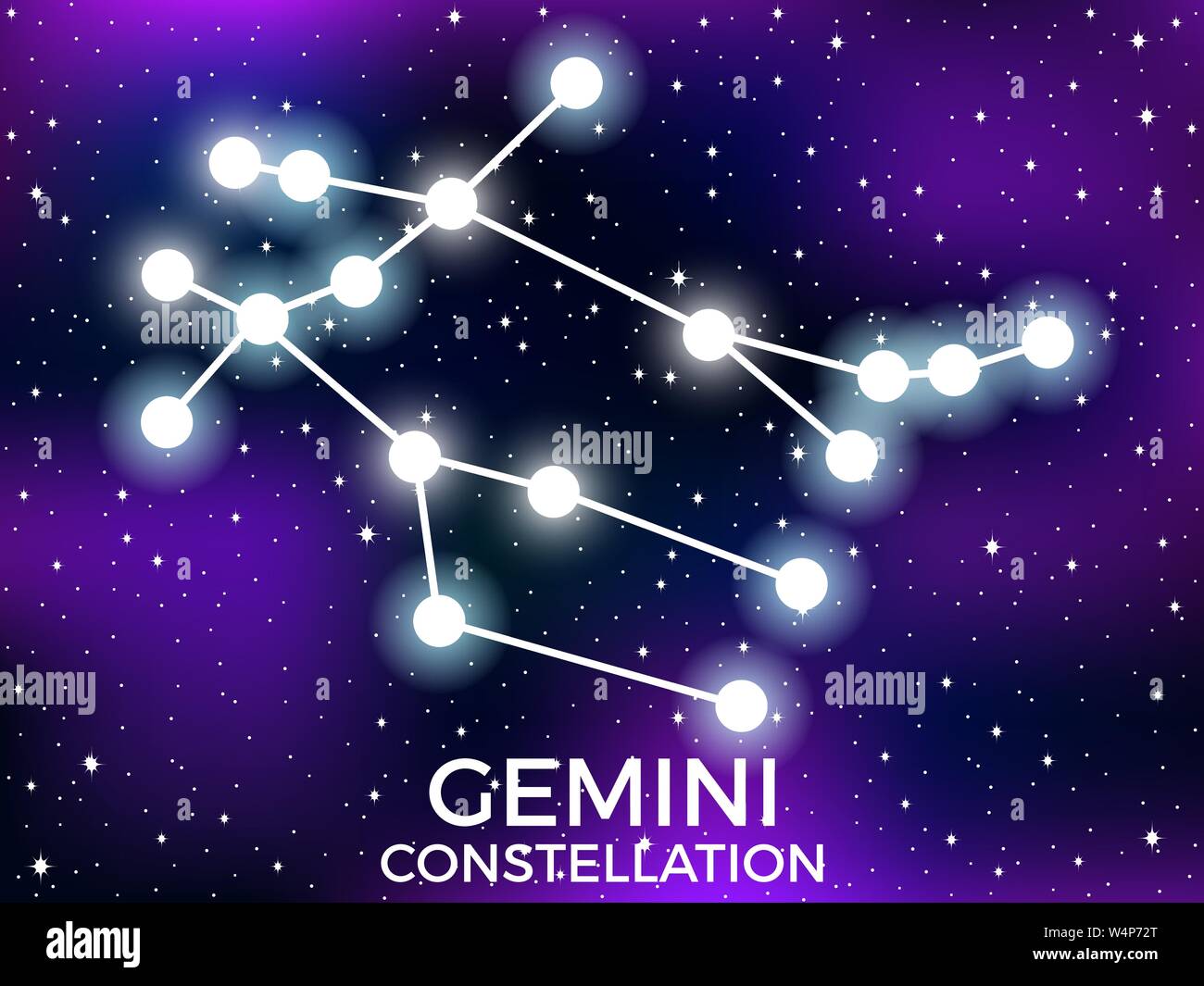 Gemini constellation. Starry night sky. Cluster of stars and galaxies ...