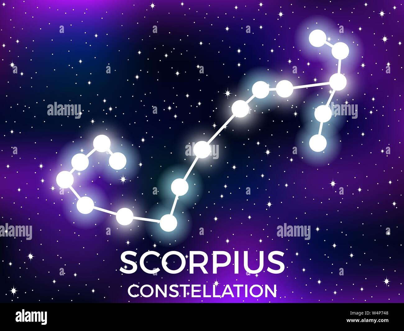 Scorpius constellation. Starry night sky. Zodiac sign. Cluster of stars ...