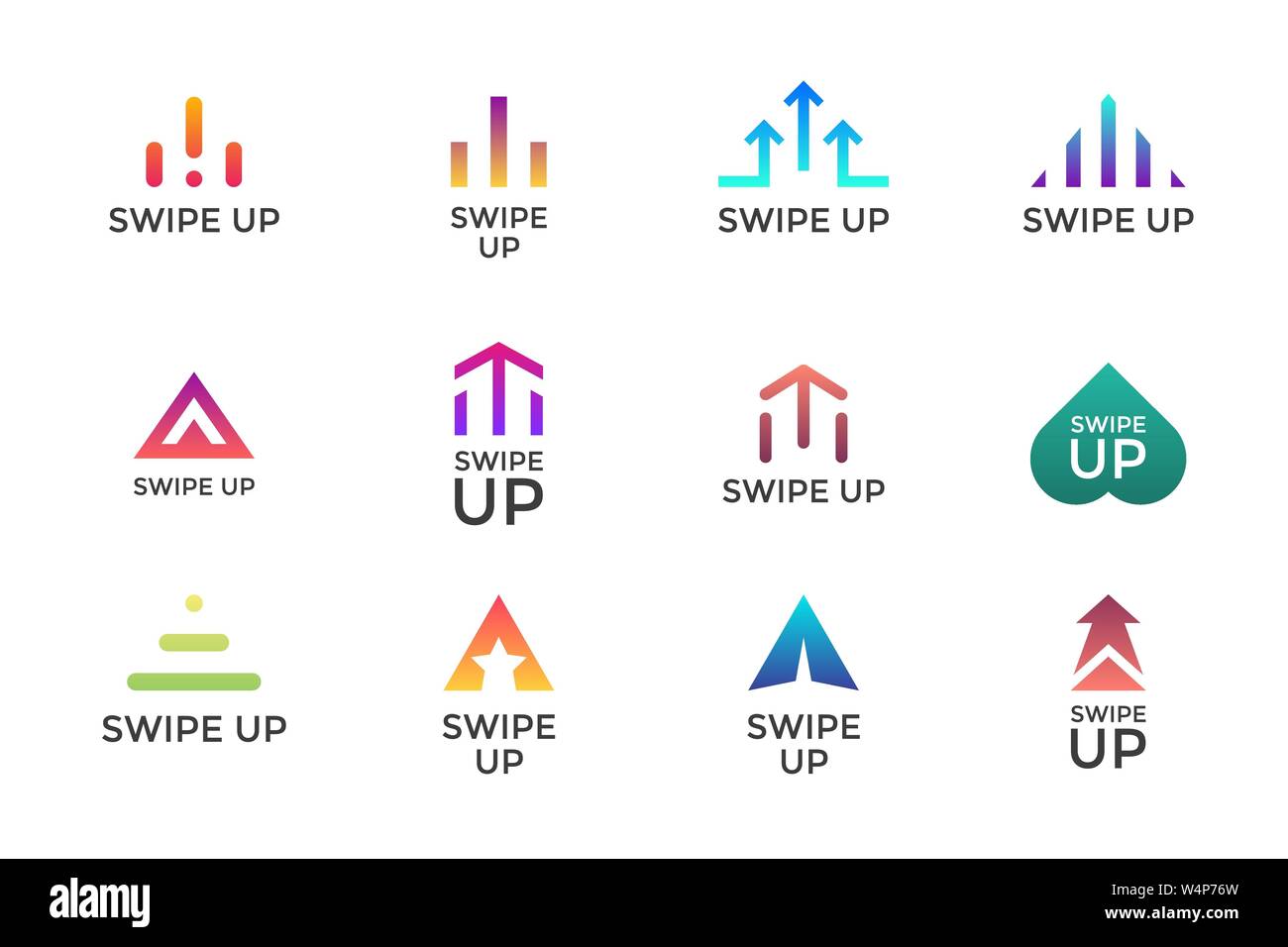 Swipe up button icon set. Application and social network scroll arrow pictogram for stories ...
